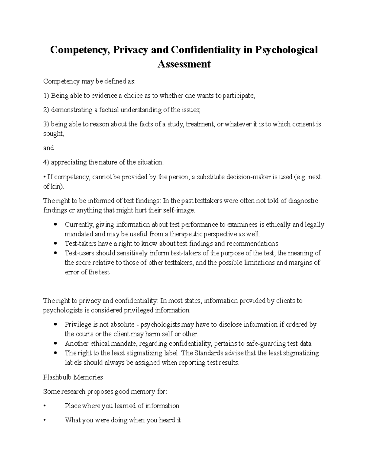 Competency Privacy and Confidentiality in Psychological Assessment ...