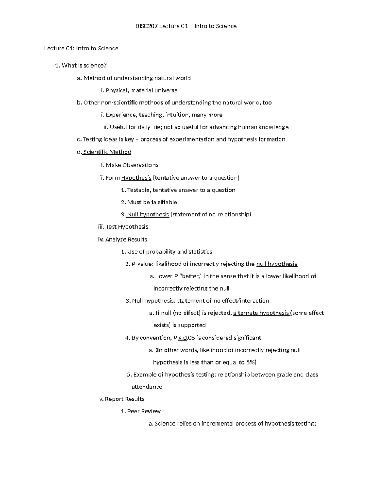 Bio notes 1 - BISC207 Lecture 01 – Intro to Science Lecture 01: Intro ...