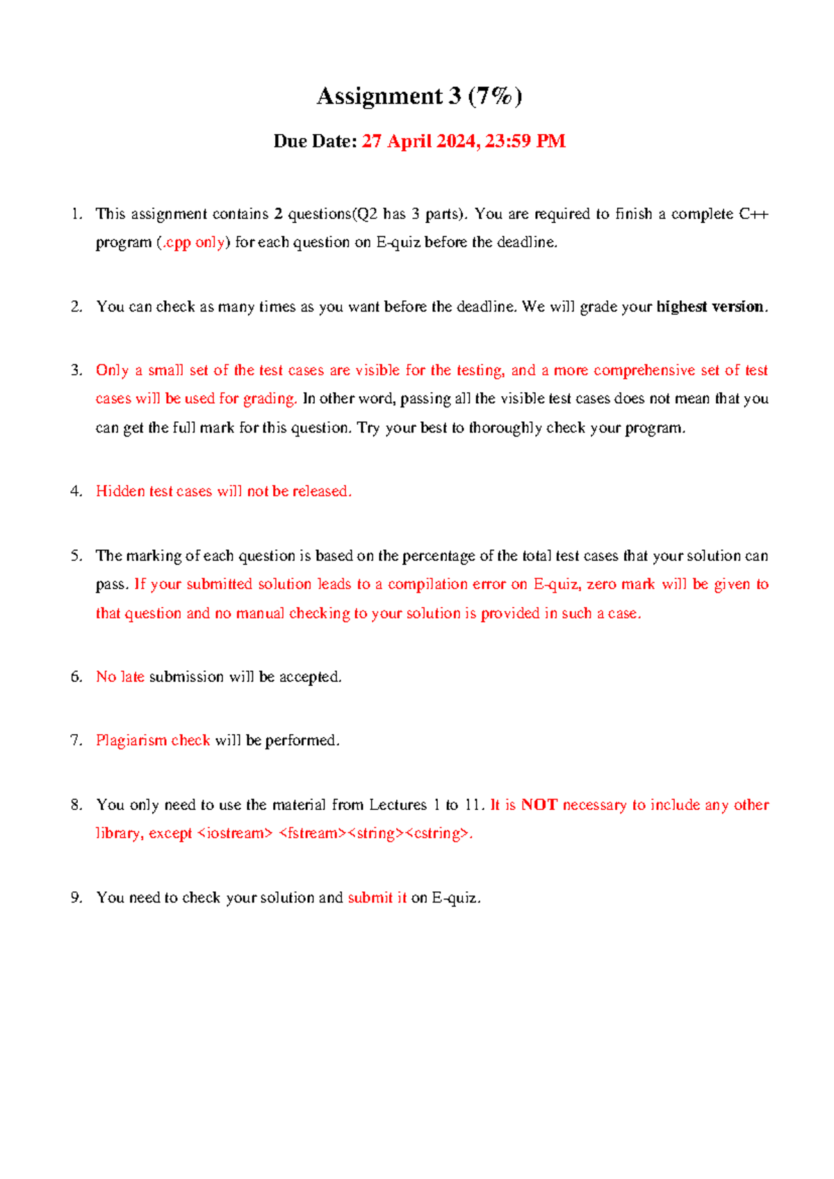 Assignment 3 23/24 sem B - Assignment 3 ( 7 %) Due Date: 27 April 2024 ...