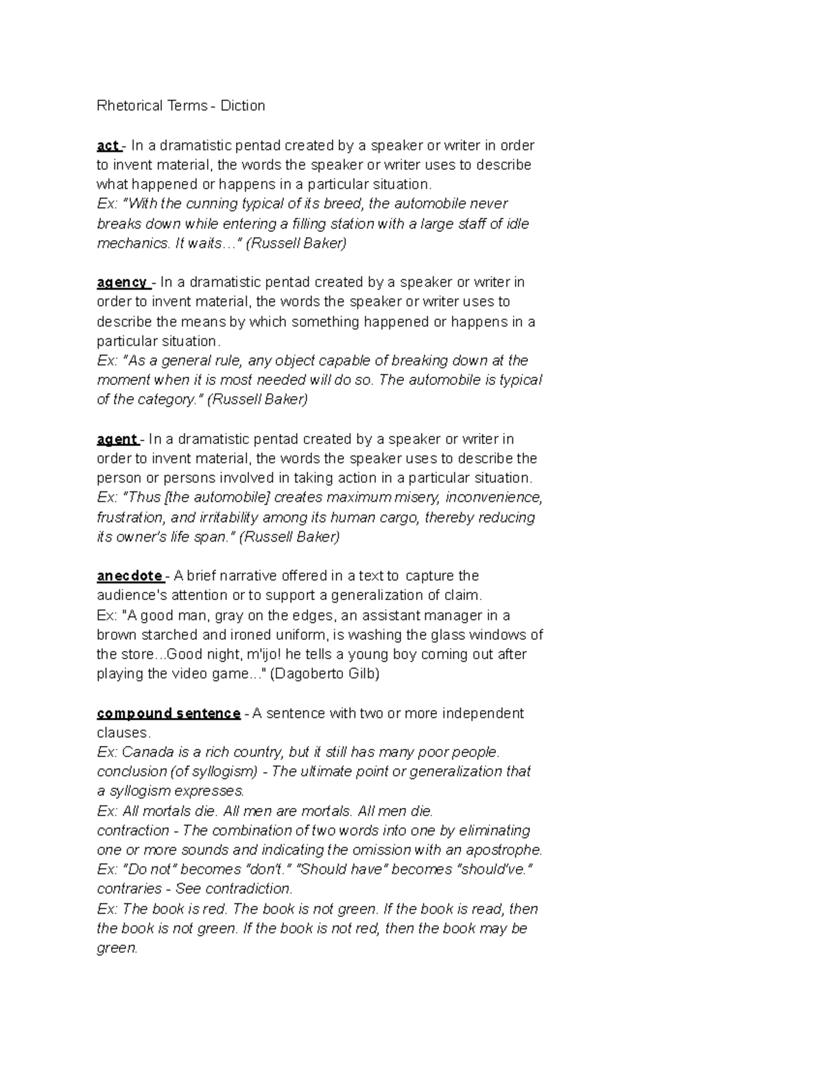 Rhetorical Terms - Diction - Ex: "With the cunning typical of its breed ...