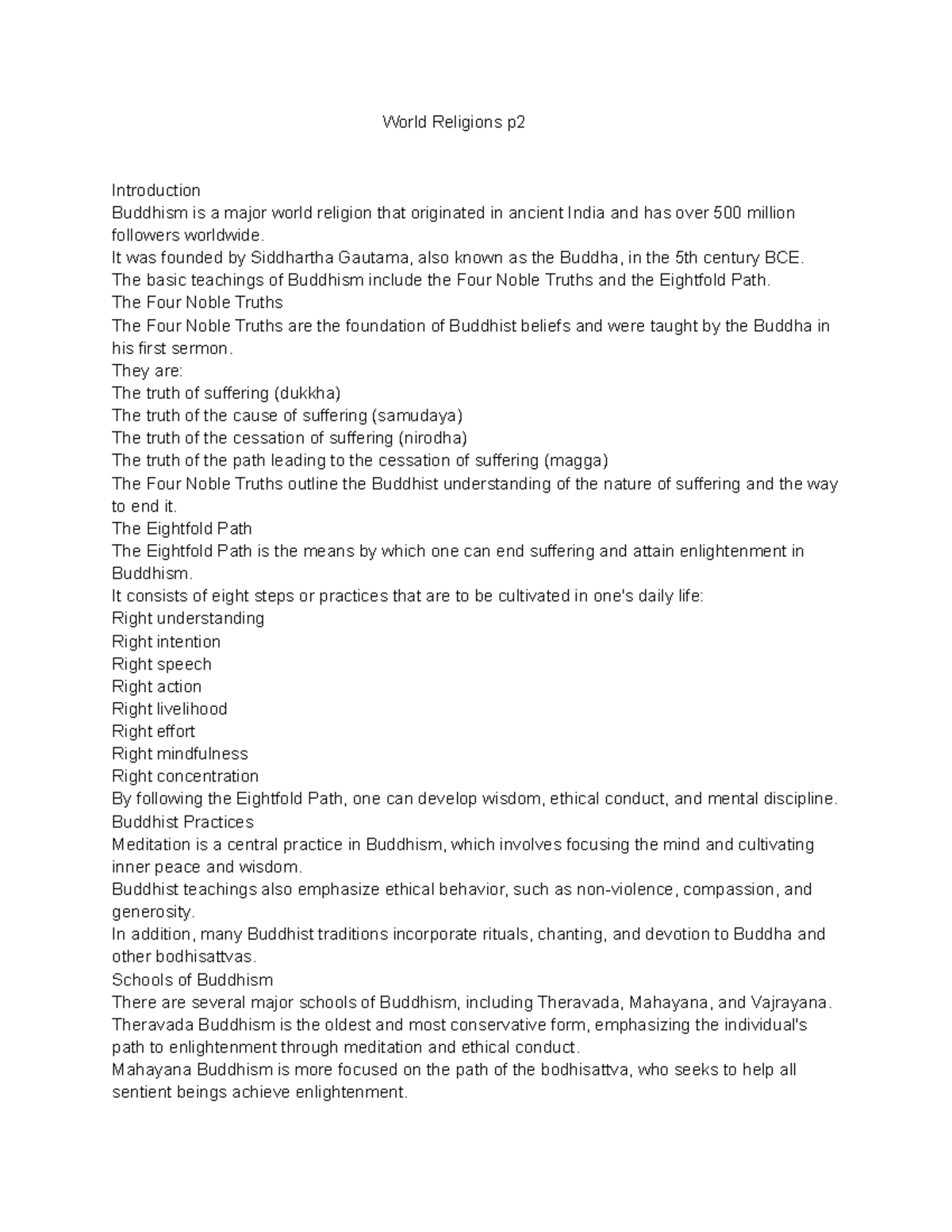 World Religions p2 - Notes - World Religions p Introduction Buddhism is ...