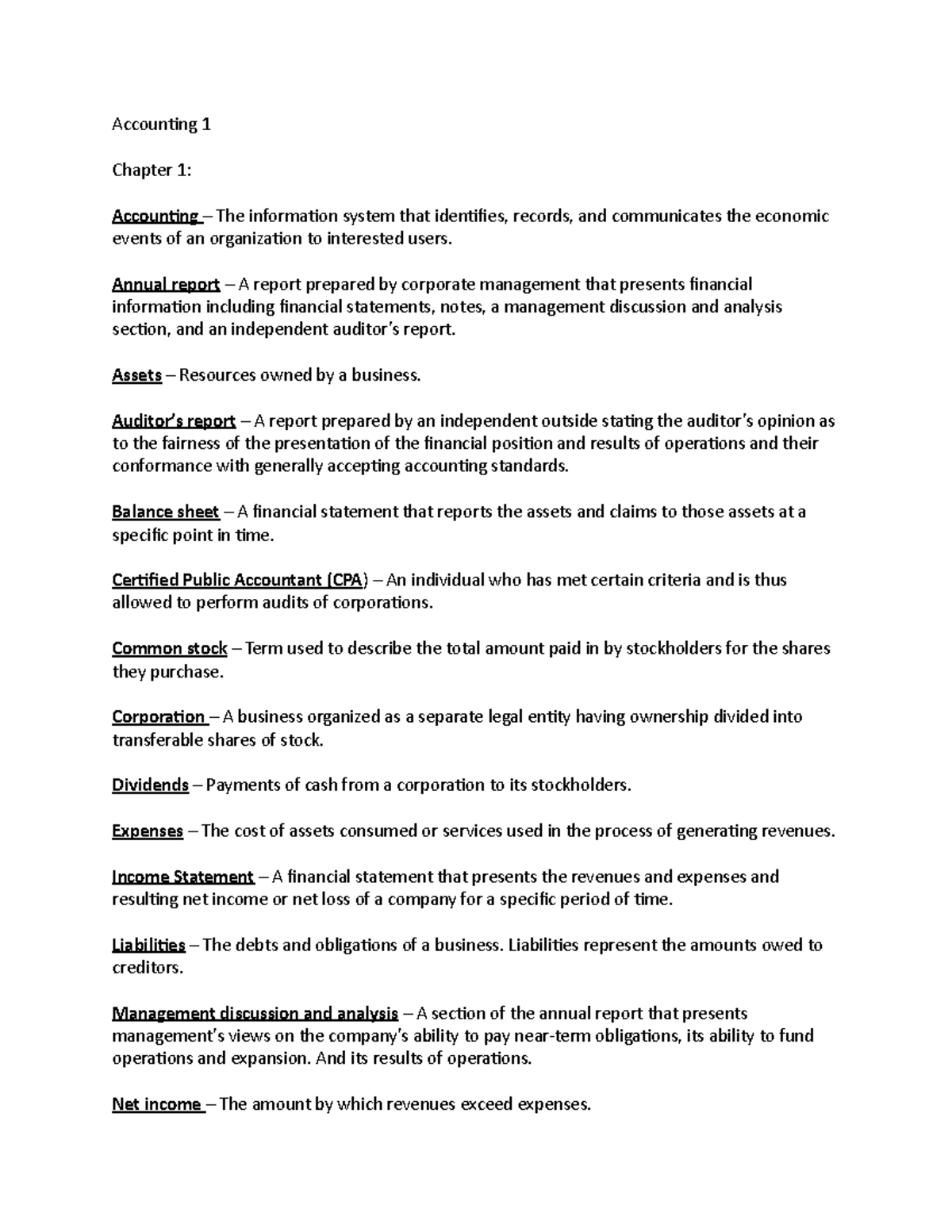 Accounting Chapter 1 - Accounting 1 Chapter 1: Accounting – The ...