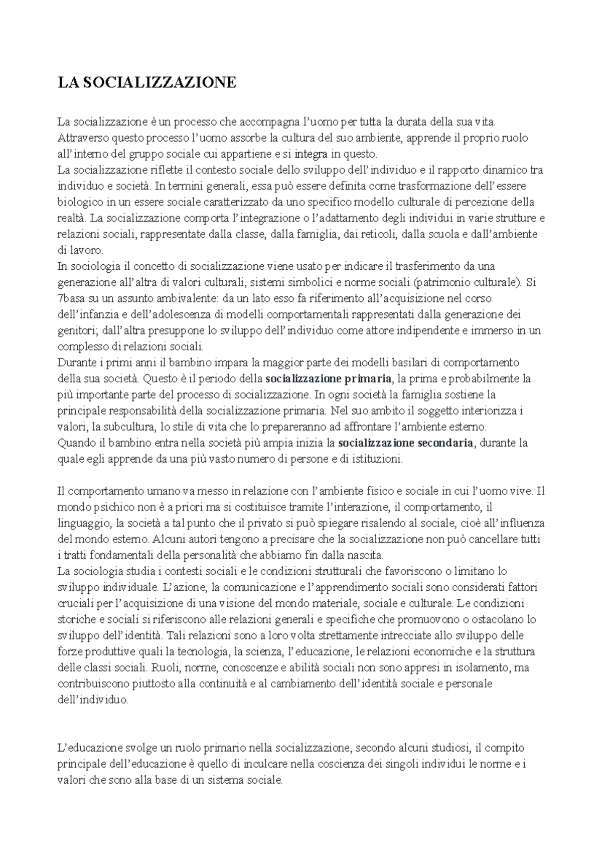 5 - LA Socializzazione - Durkheim VS Marx - LA SOCIALIZZAZIONE La ...