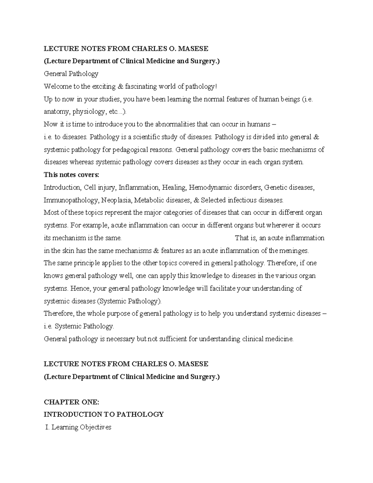 General Pathology. Kisii University - LECTURE NOTES FROM CHARLES O ...