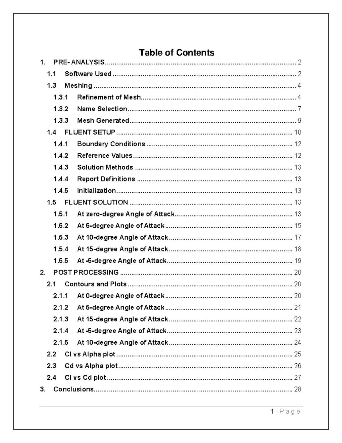 CFD Analysis OF A 3D WING USING ANSYS - Table of Contents PRE- ANALYSIS ...
