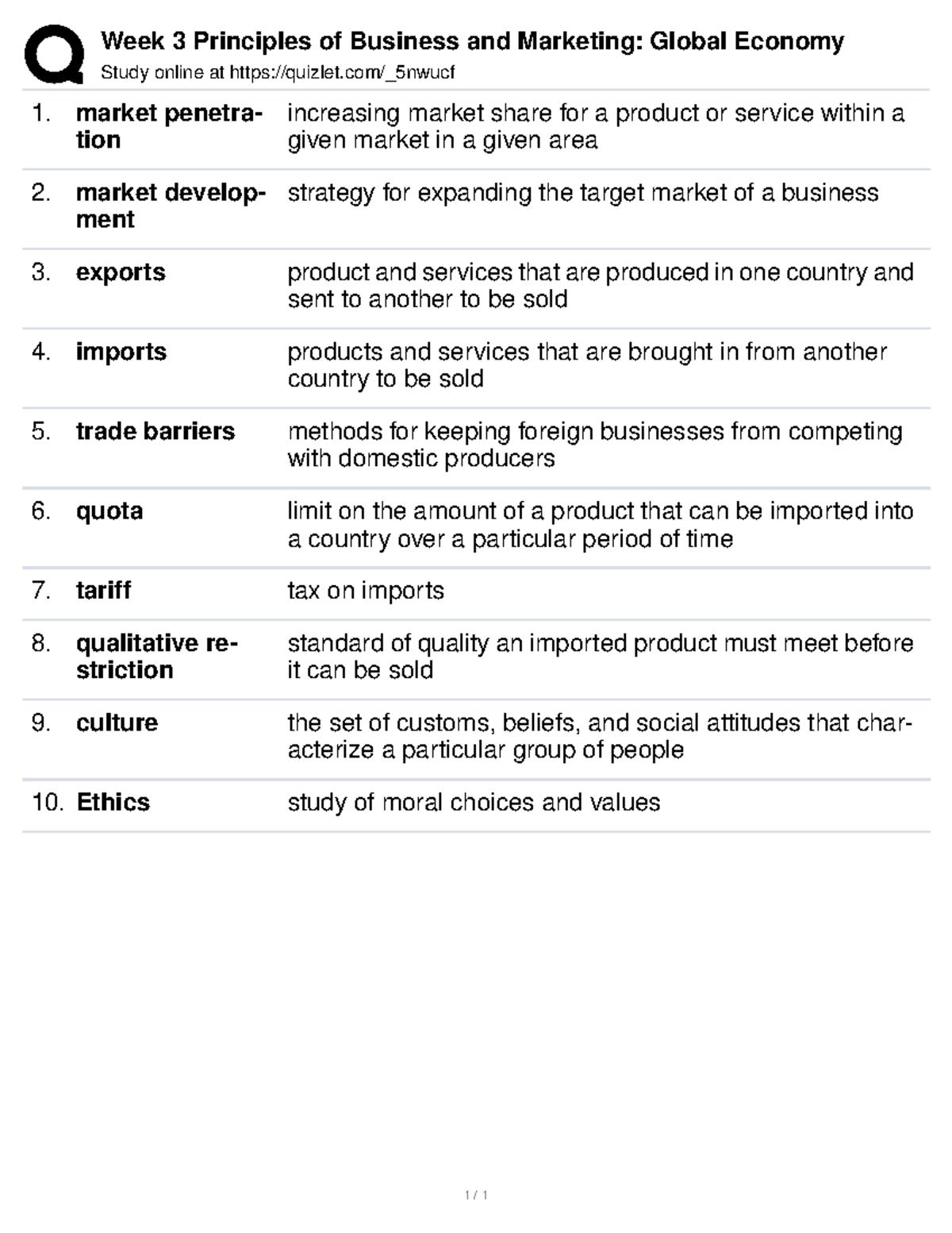 Week 3 Principles of Business and Marketing Global Economy - Studocu