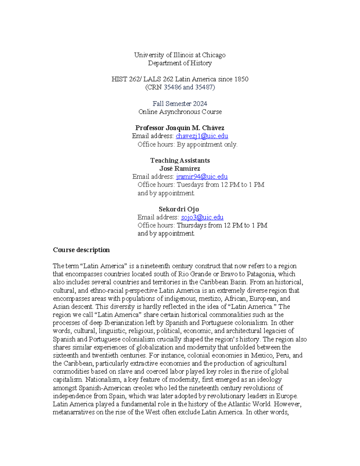 HIST 262 syllabus Fall Semester 2024 - University of Illinois at ...