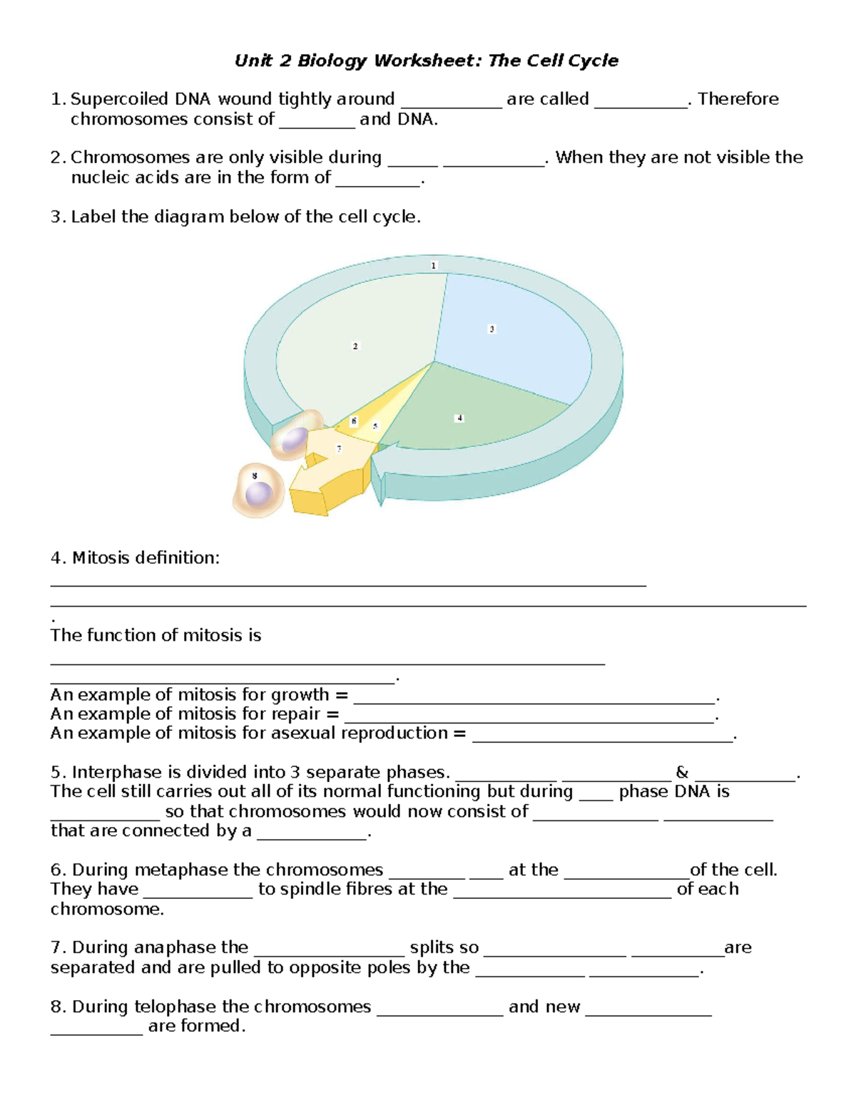 The Cell Cycle worksheet 2022 - Unit 2 Biology Worksheet: The Cell ...