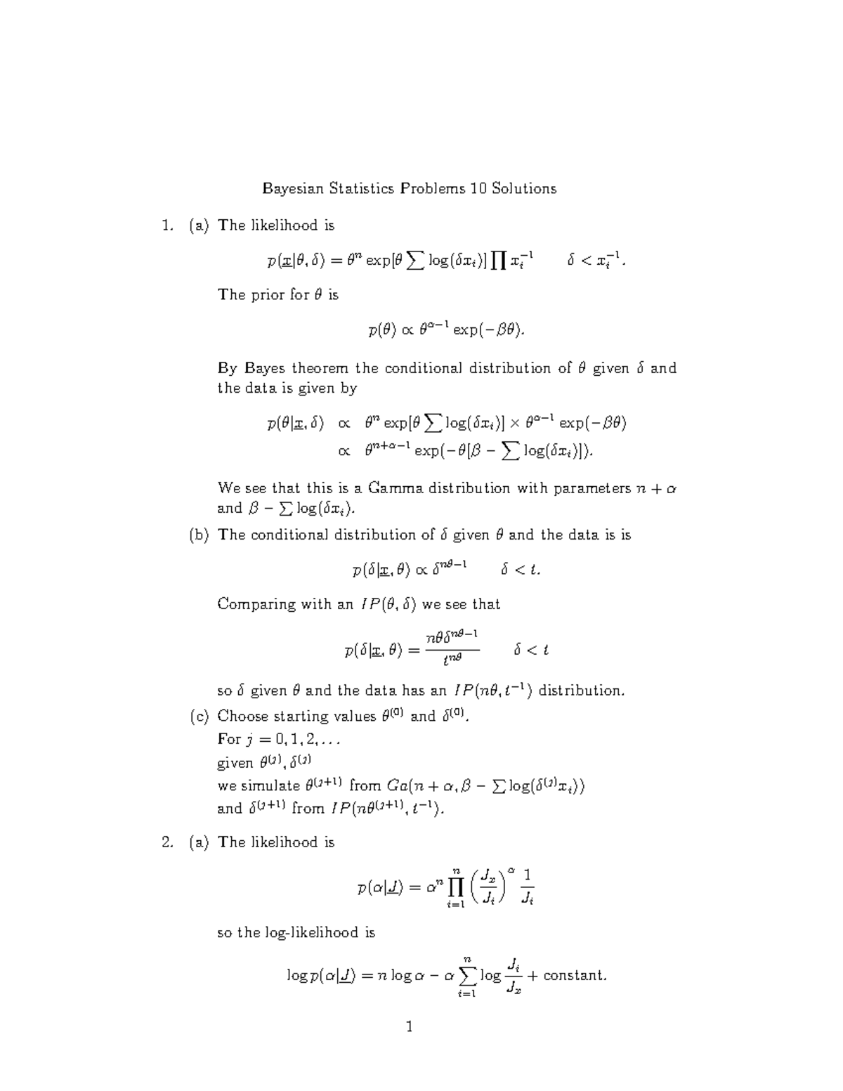 Problems 10 Solutions 2020 21 Bayesian Statistics Problems 10 Solutions A The Likelihood