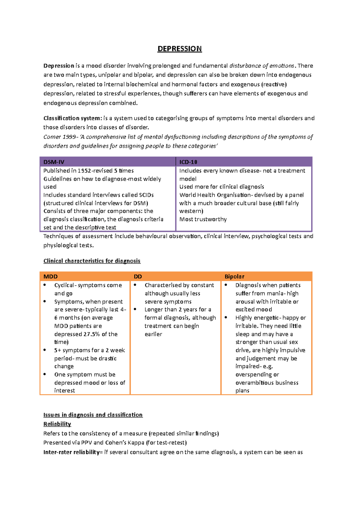 Bio Psychology - Depression - DEPRESSION Depression is a mood disorder ...