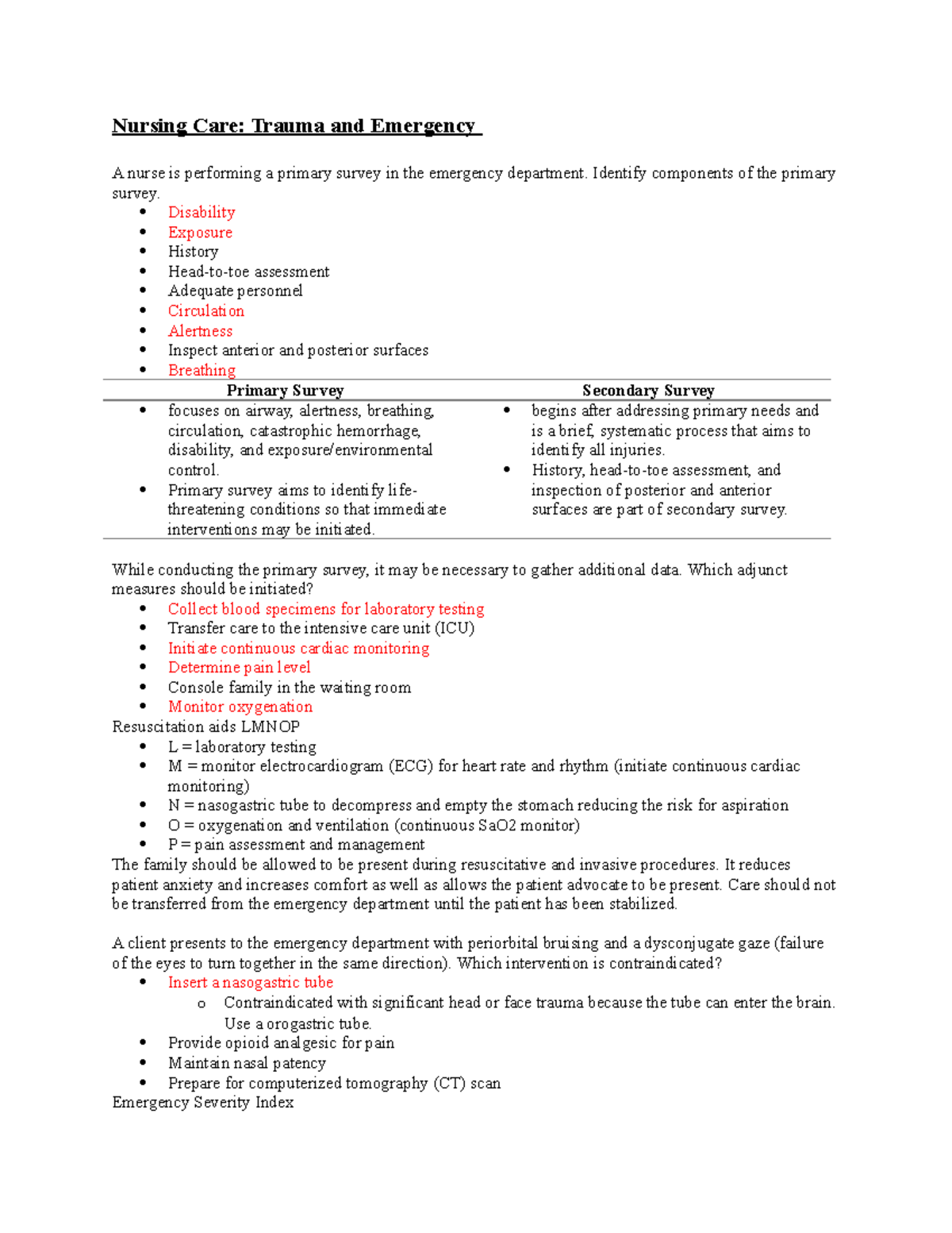 Week 5: Nursing Care: Trauma and Emergency - Nursing Care: Trauma and ...