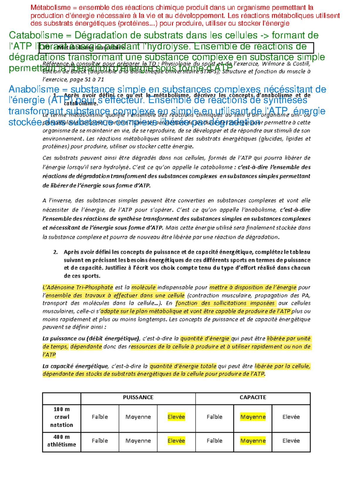 TD8 - Métabolisme musculaire - Correction - TD - Métabolisme musculaire Référence à consulter ...