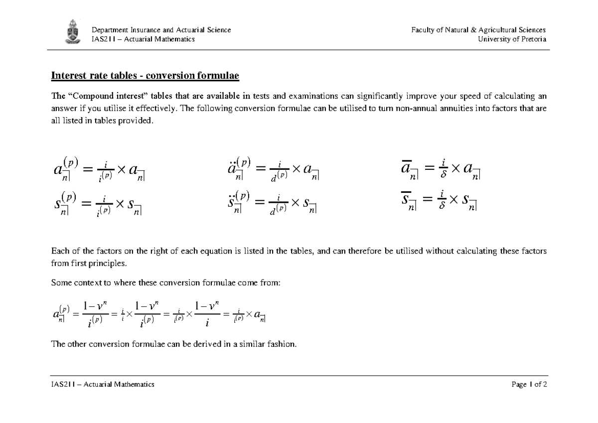 04 Interest rate tables - conversion formulae - The following ...