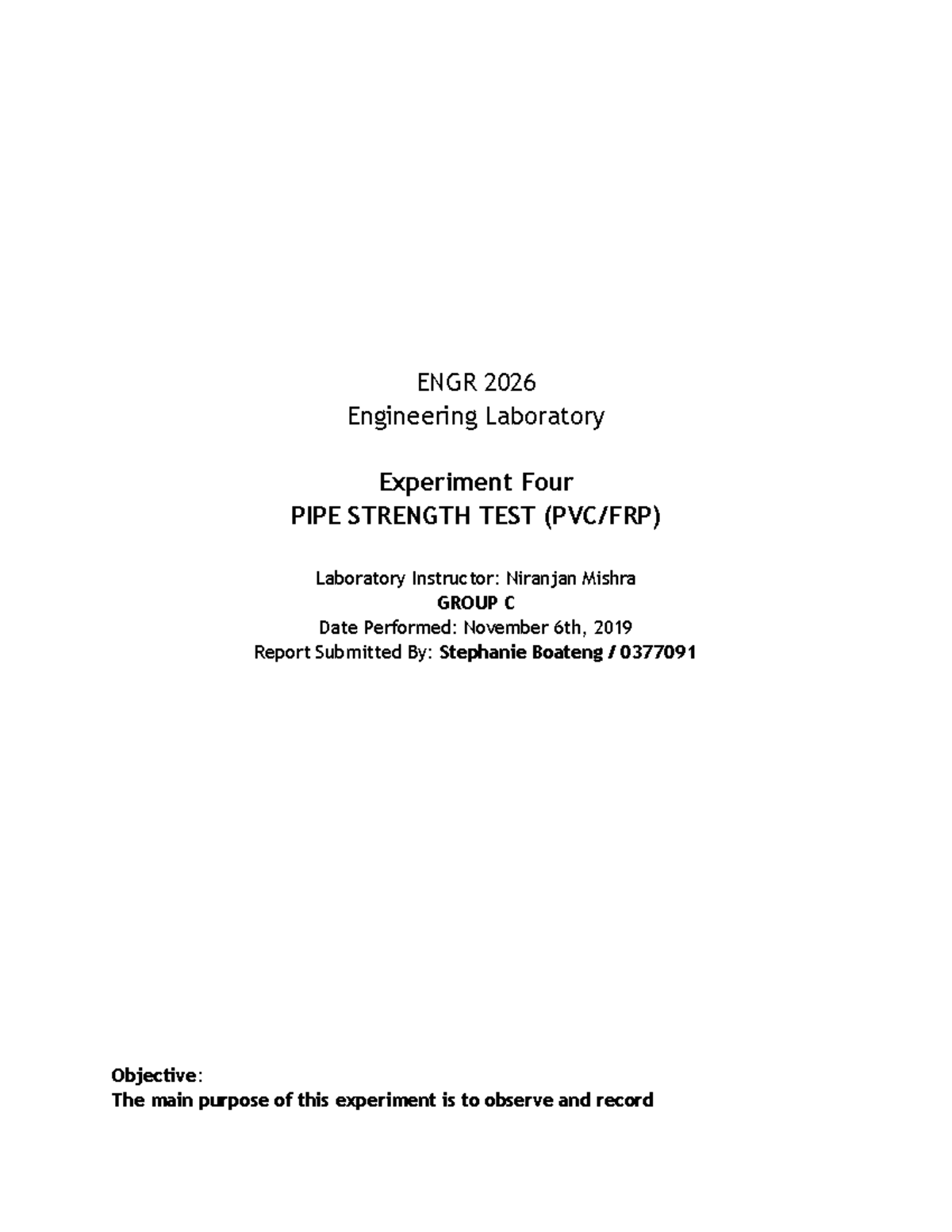 ENGR2026Pipe Strength Test - ENGR 2026 Engineering Laboratory ...