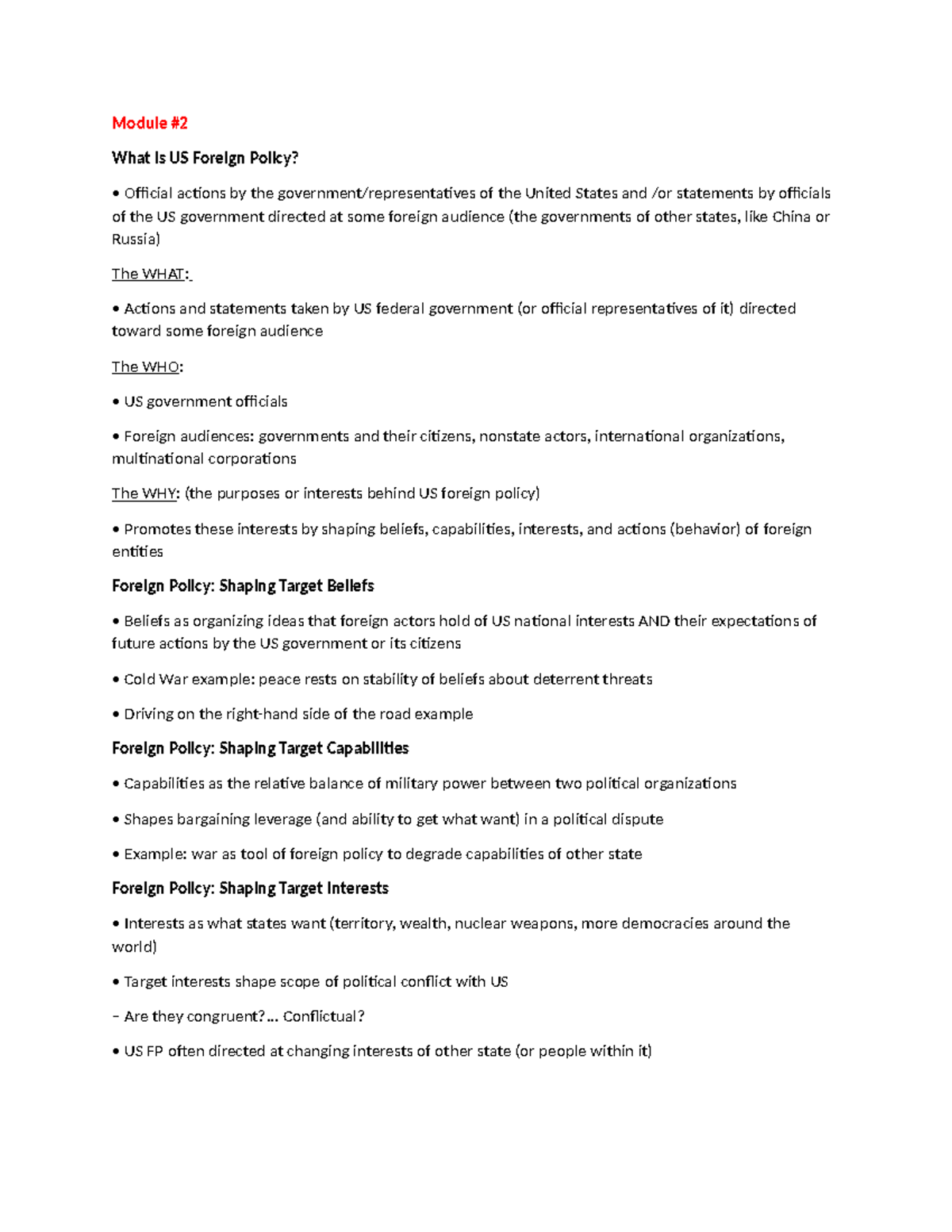 Gov notes - Module # What is US Foreign Policy? Official actions by the ...