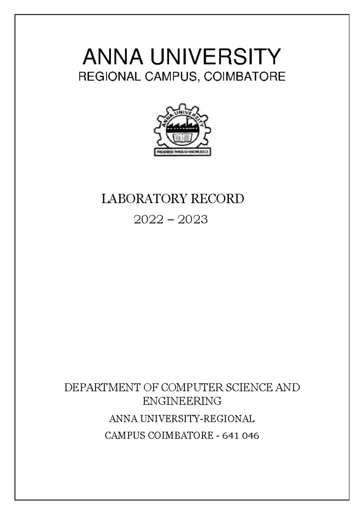 CN Lab record - ANNA UNIVERSITY REGIONAL CAMPUS, COIMBATORE LABORATORY ...