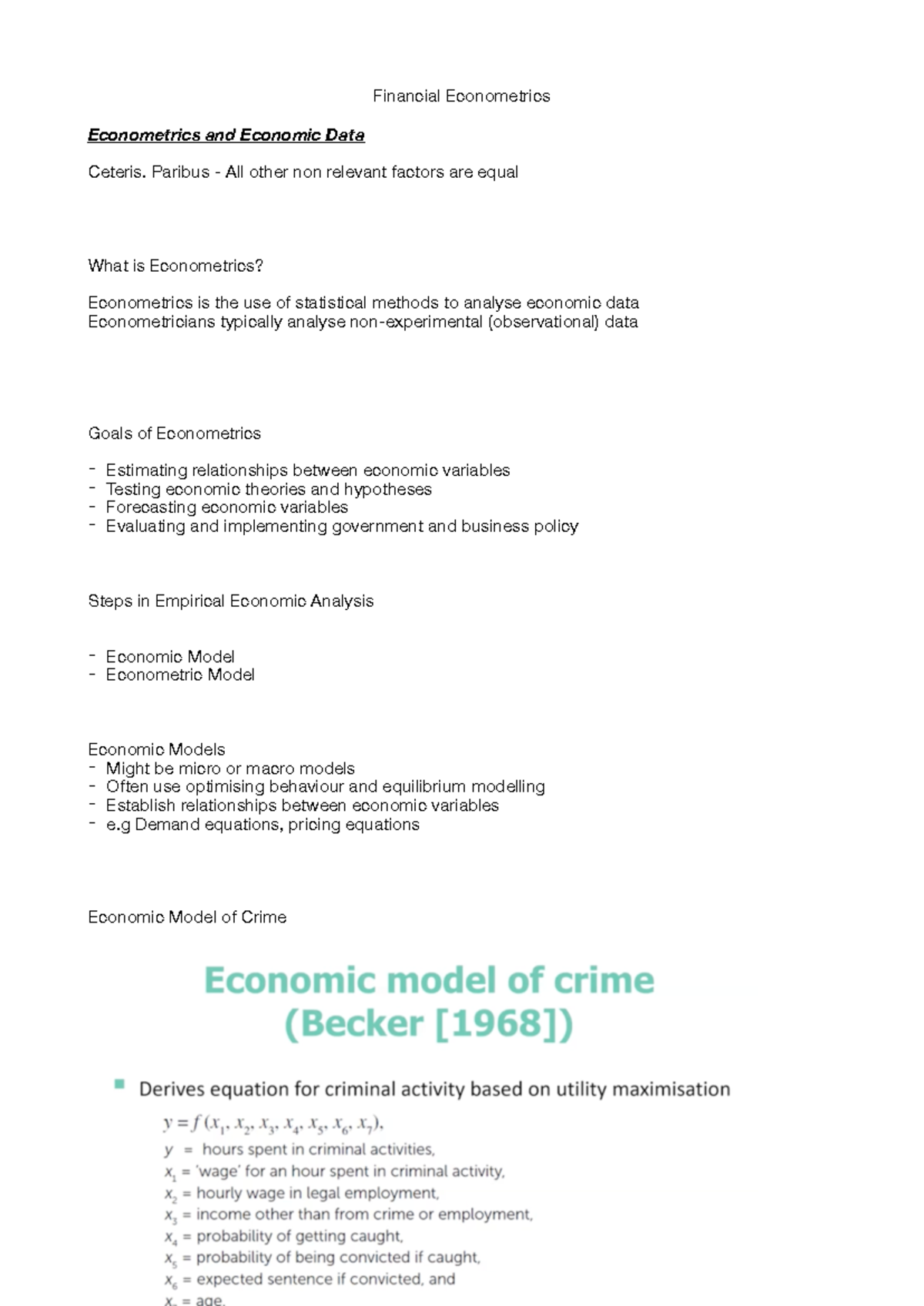 Financial Econometrics Lecture 1 - Financial Econometrics Econometrics and Economic Data Ceteris ...