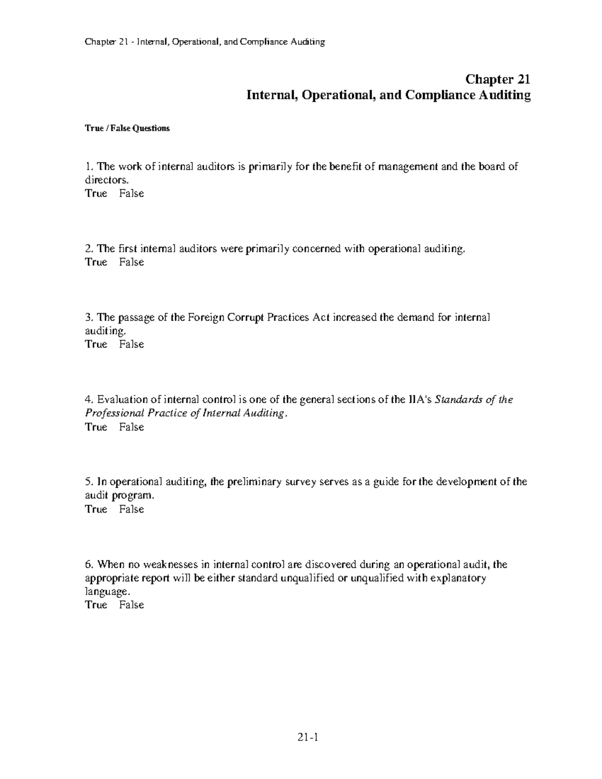 Chapter 21 Internal Operational and Compliance Auditing - Studocu