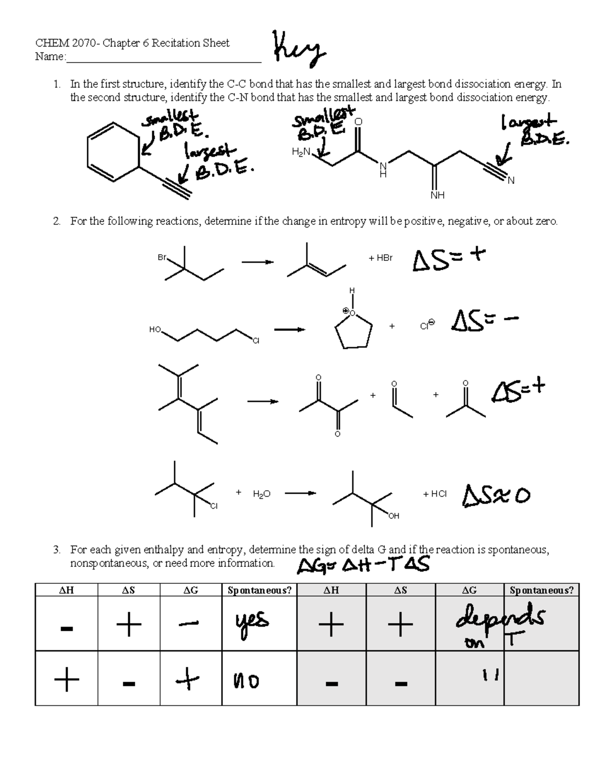 Ch6 rec sheet - CHEM 2070- Chapter 6 Recitation Sheet Name