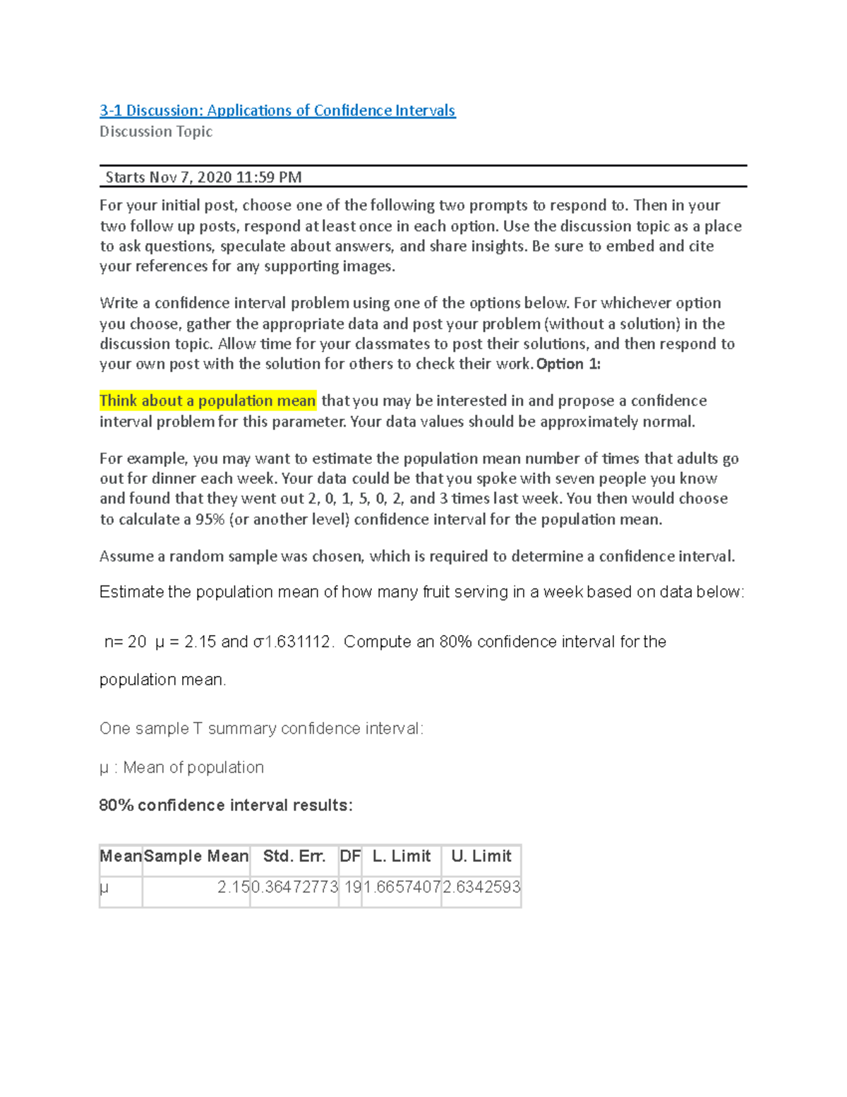 Module 3 Option 1 Population Mean 11 - 3-1 Discussion: Applications of ...