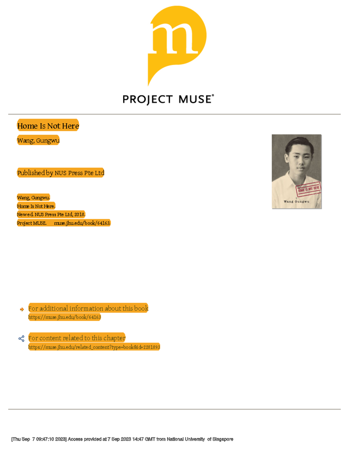 Project muse 64163-2281893 - Home Is Not Here Wang, Gungwu Published by NUS Press Pte Ltd Wang ...