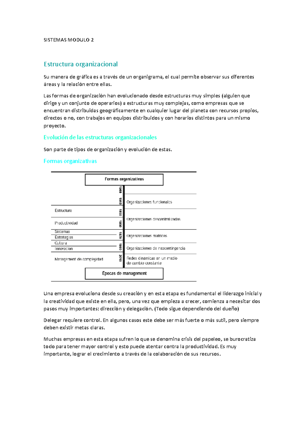 Sistemas Modulo 2 resumen - SISTEMAS MODULO 2 Estructura organizacional Su manera de gráfica es ...