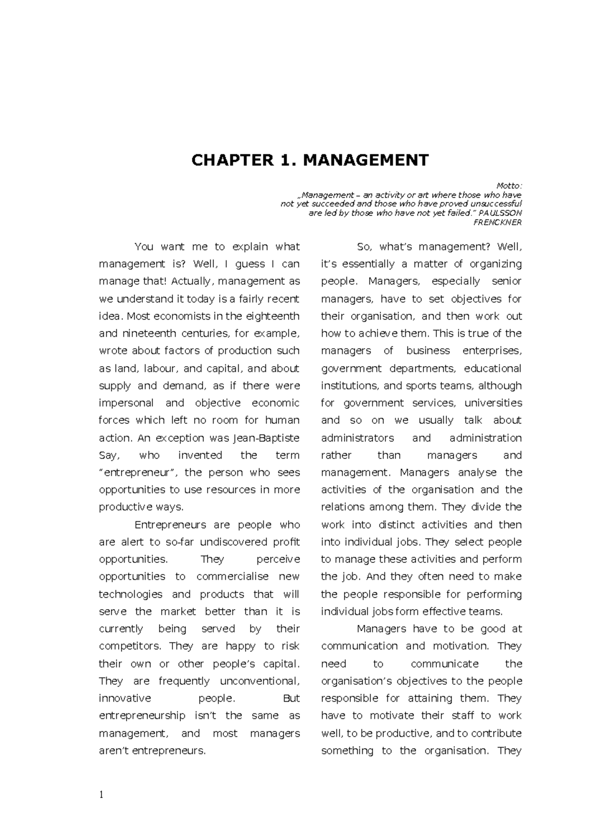 Management - Note u1 - CHAPTER 1. MANAGEMENT Motto: „Management – an ...