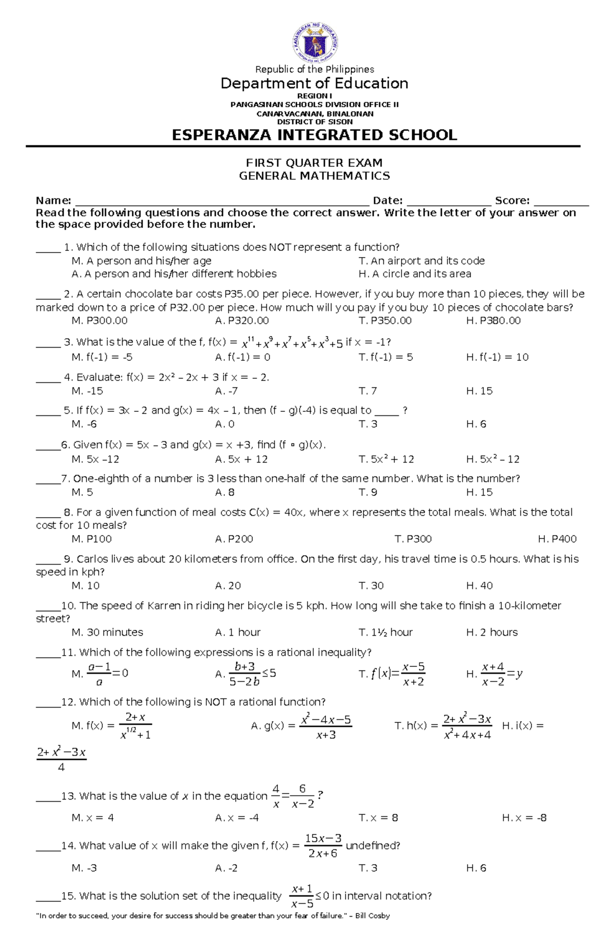 General Math - Republic of the Philippines Department of Education ...