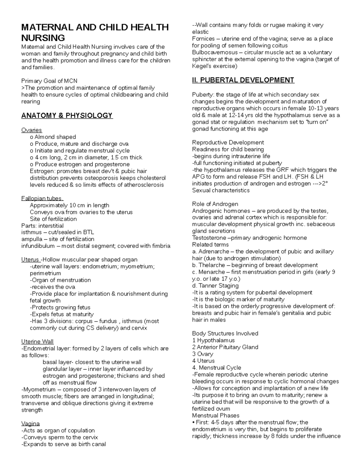 Notes Maternal Health Nursing - MATERNAL AND CHILD HEALTH NURSING ...