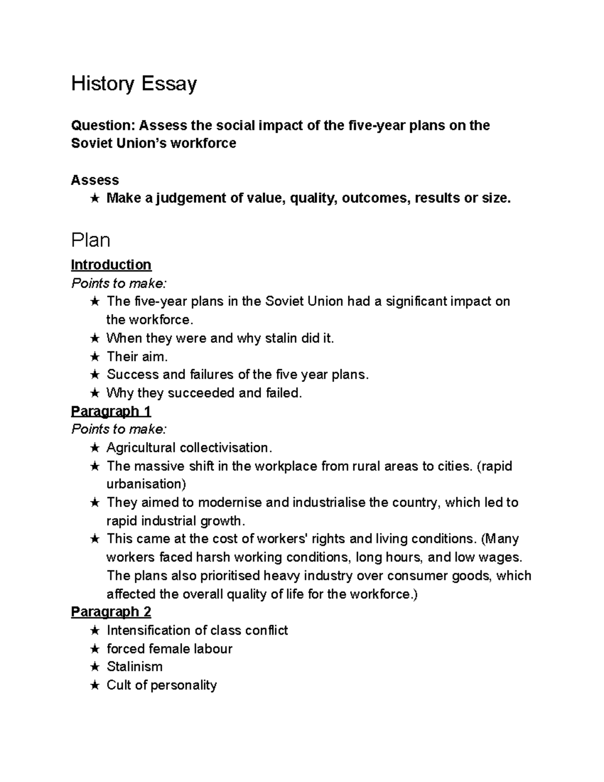 History Essay layout notes - History Essay Question: Assess the social ...