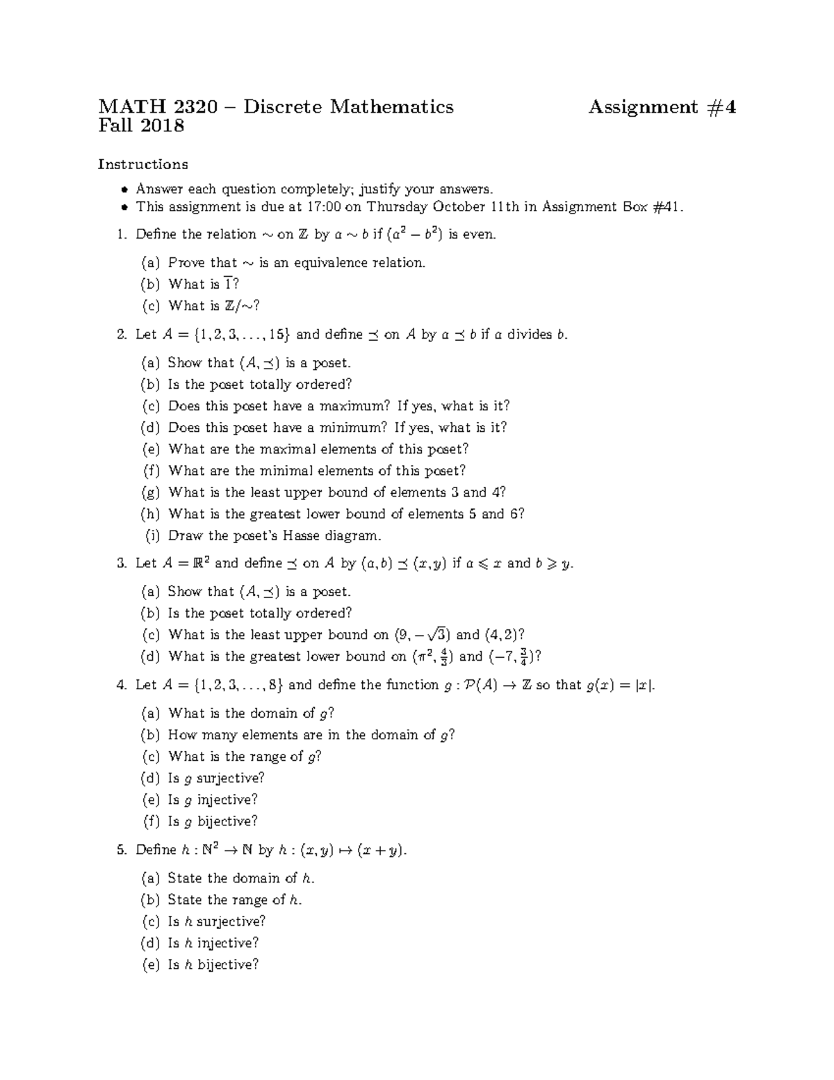 Assn4 - Assignment 4 with solutions - MATH 2320 – Discrete Mathematics ...