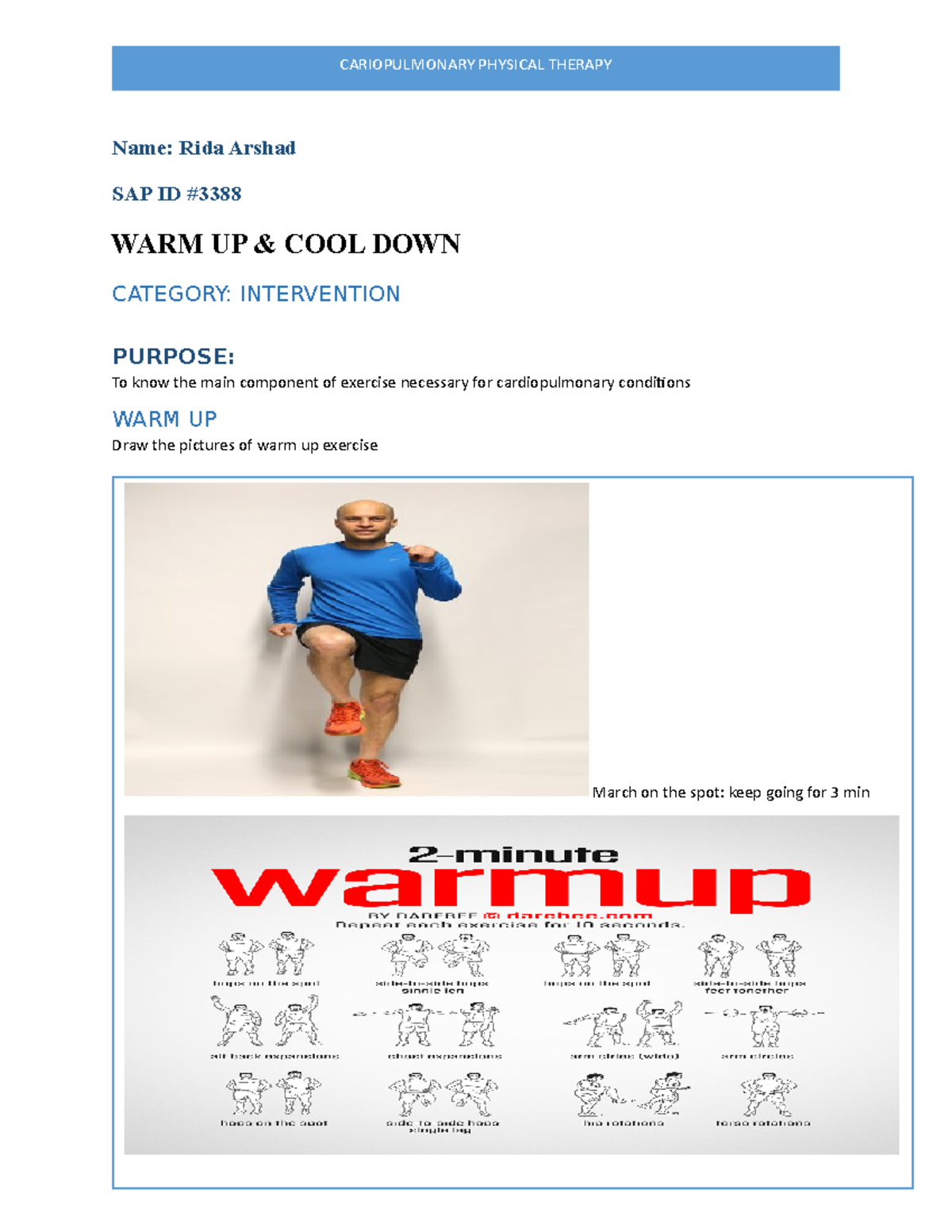 Warm up Cool Down 9 (3388) - Name: Rida Arshad SAP ID WARM UP & COOL ...