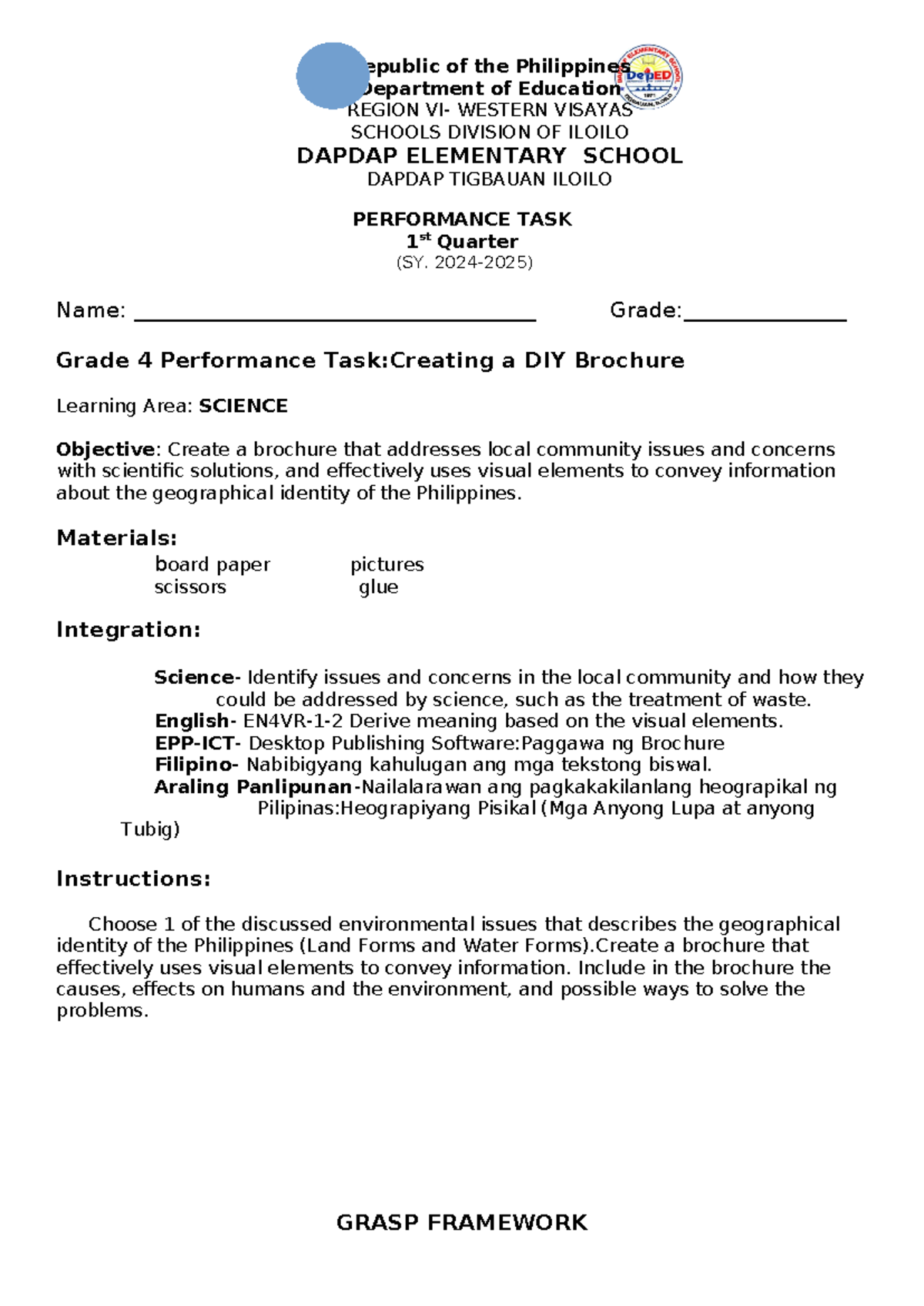 Integrative Performance Task-Q1 - Republic of the Philippines ...