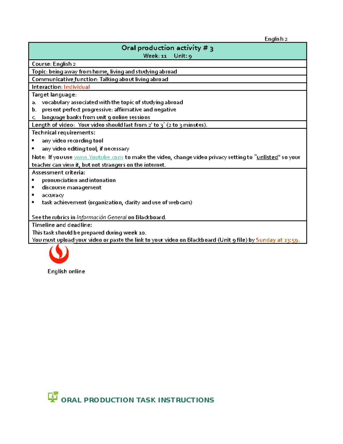 E2 gnmgmgmm.jl.jljlñjkl - English 2 Oral production activity # 3 Week ...