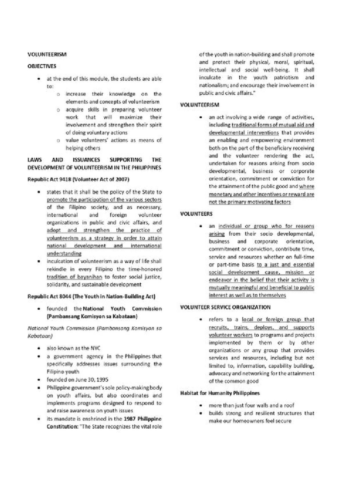 Volunteerism - Rotc/cwts/lts I - Studocu