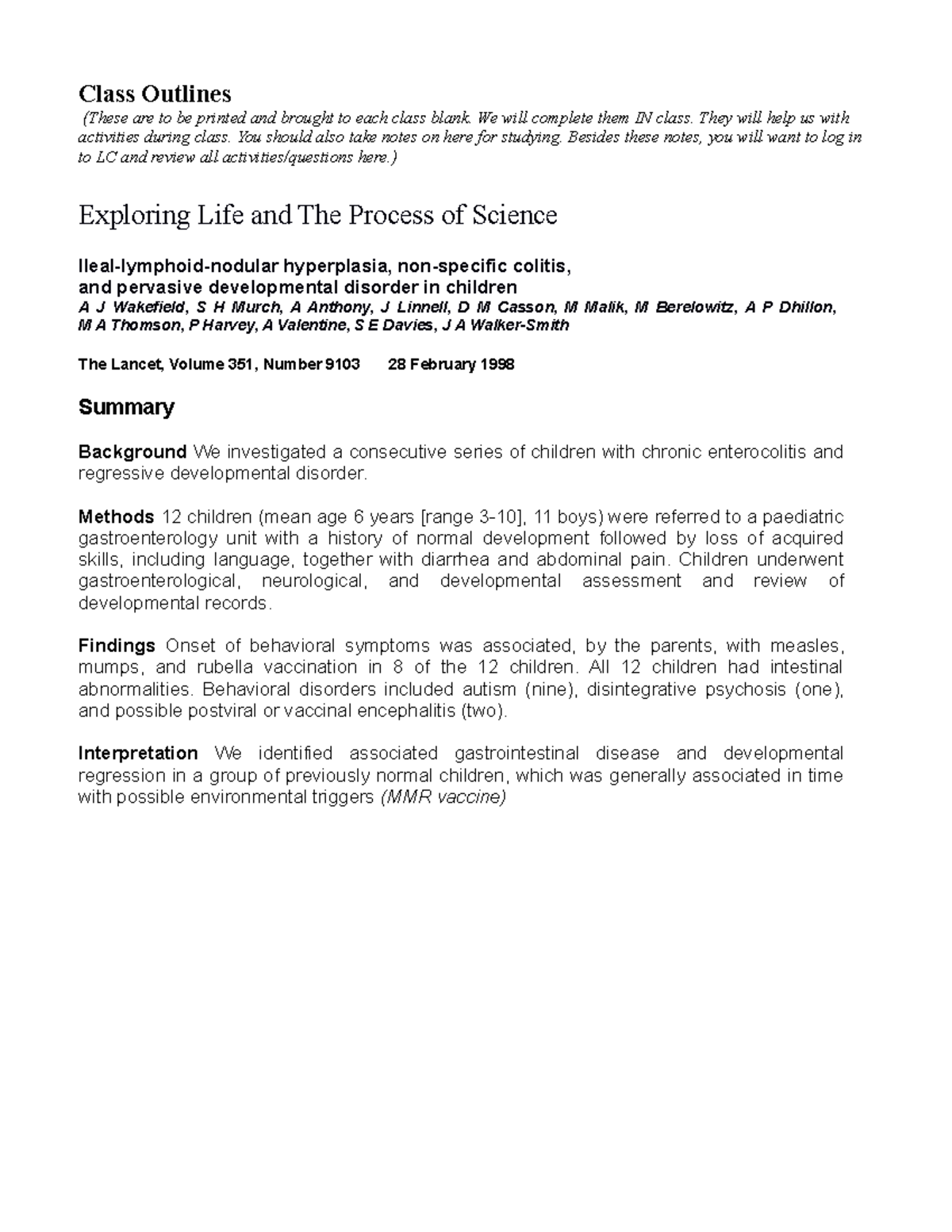 Lesson++1 Class+Outline Exploring+Life+and+Process+of+Science - Class ...