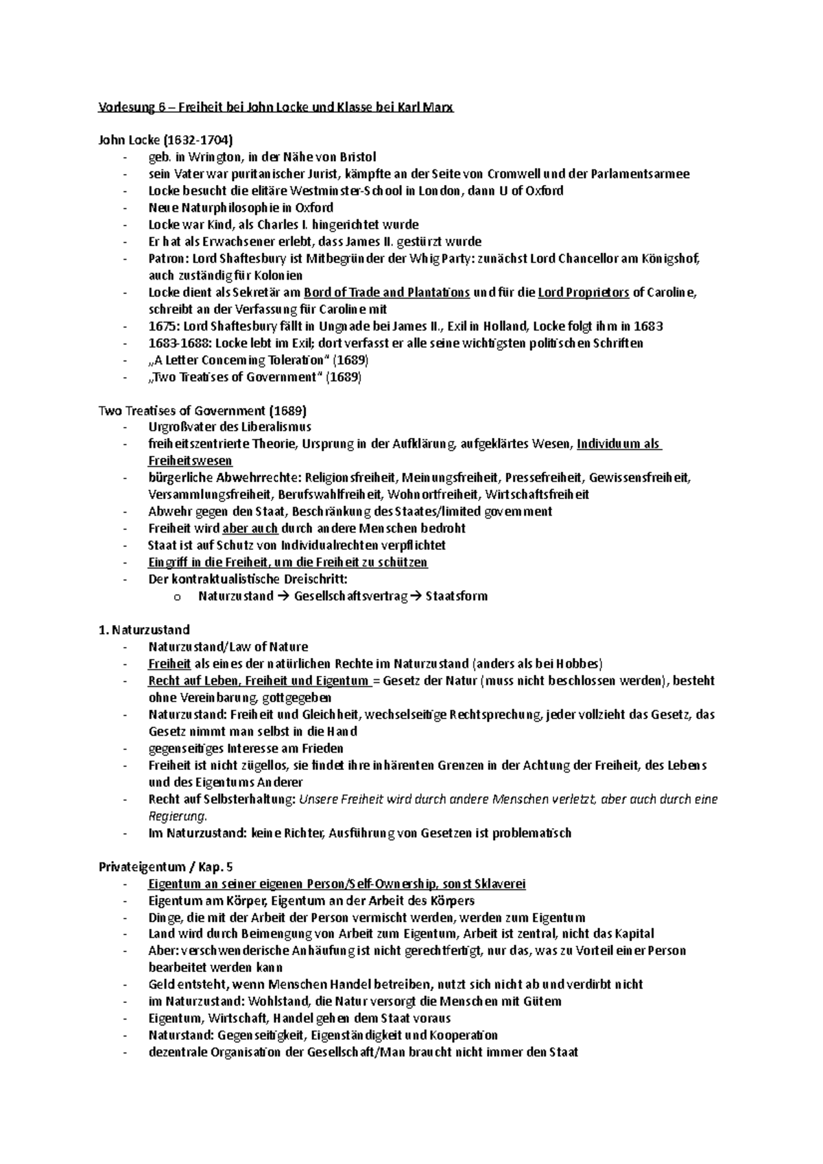 Vorlesung 6 - Locke und Marx - Vorlesung 6 – Freiheit bei John Locke ...