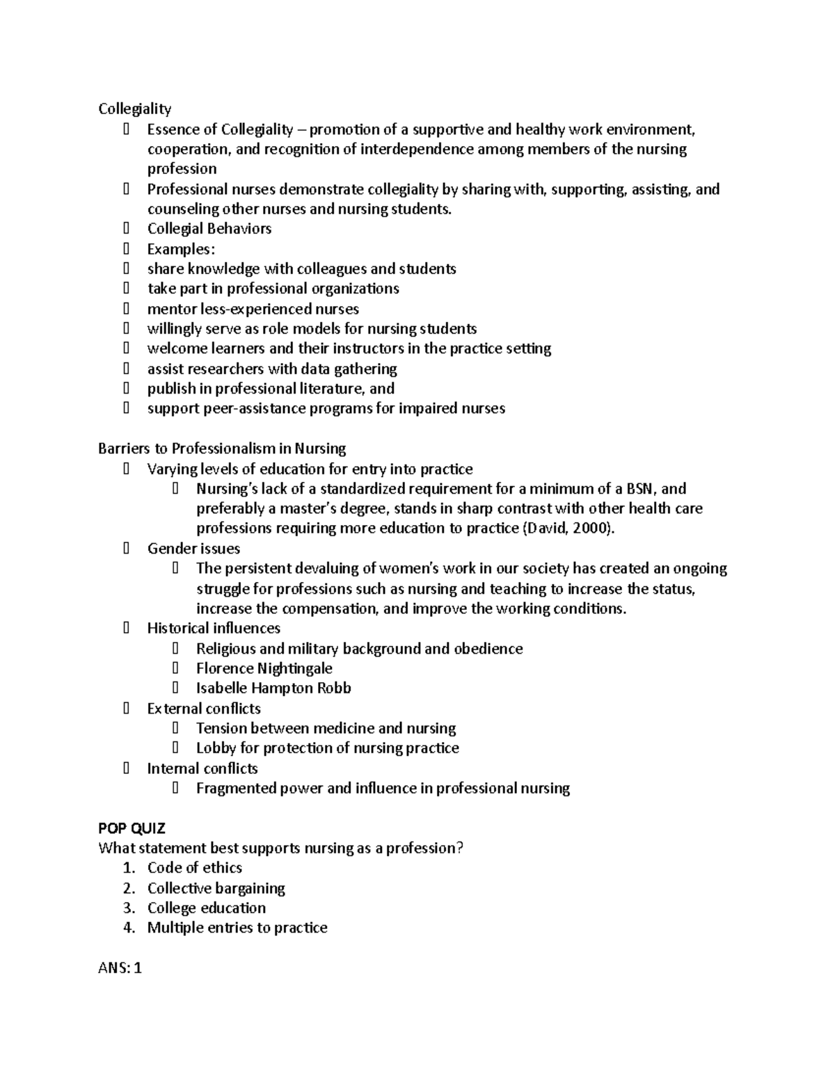 Chapter 3 (Nurs 333) Part 6 - Collegiality ́ Essence of Collegiality ...