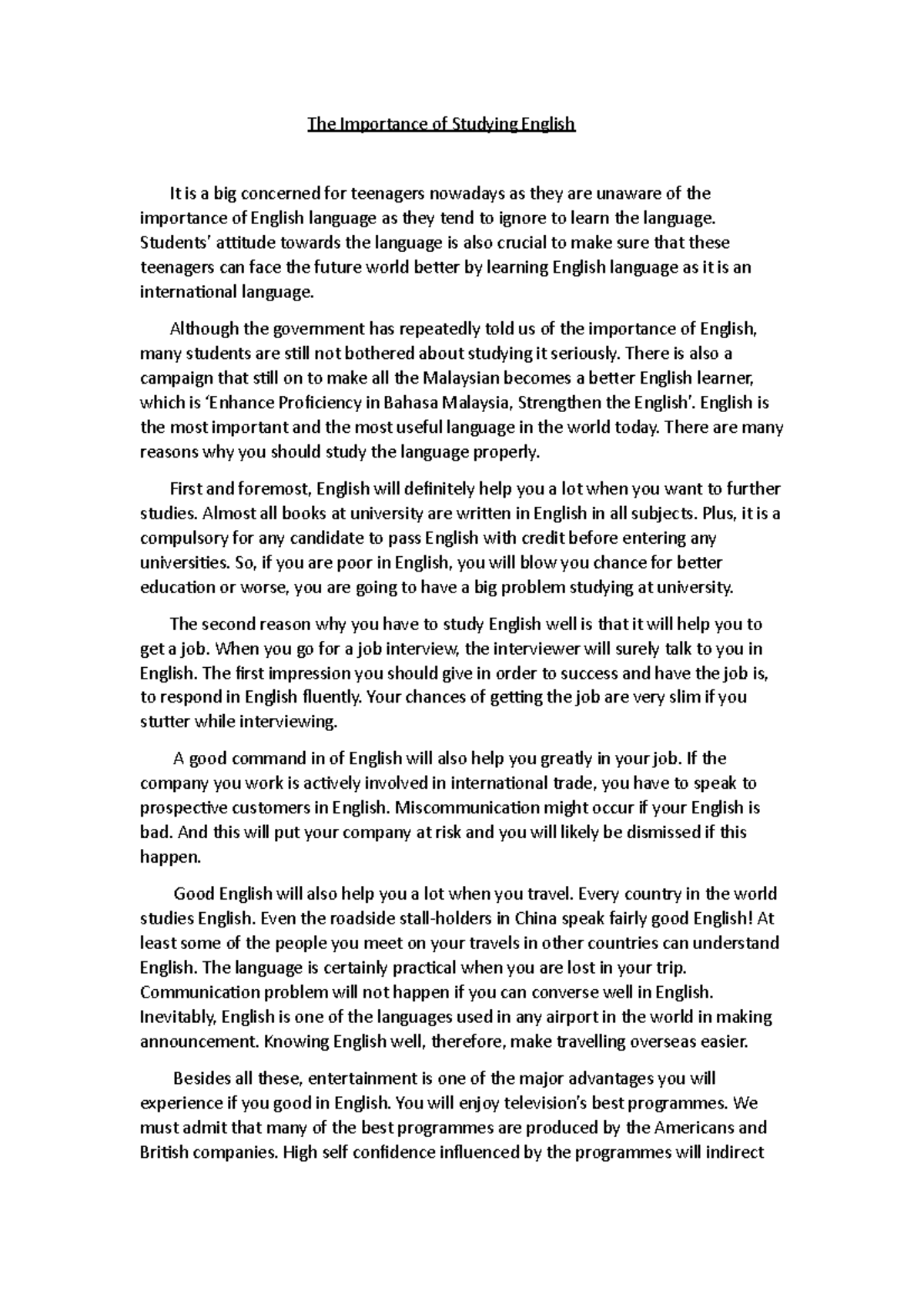 The Importance of Studying English - Students’ attitude towards the ...