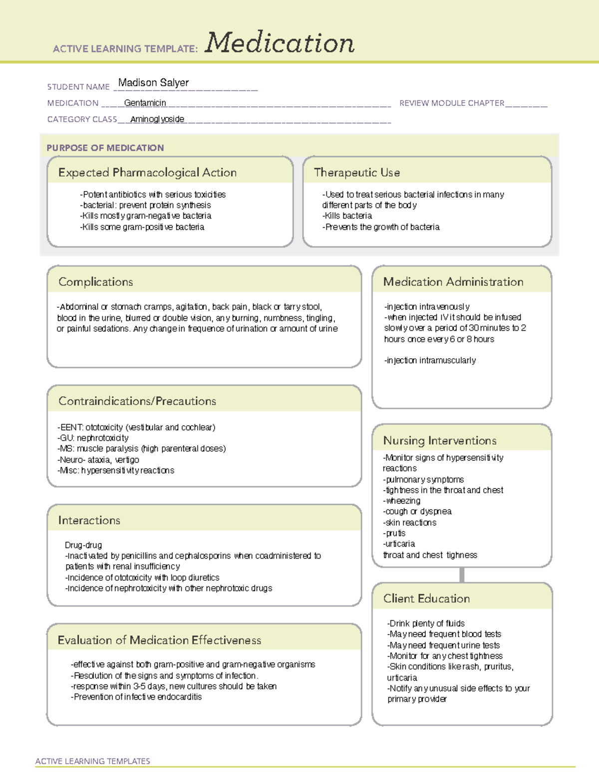 Pharm - ALT - Aminoglycosides - ACTIVE LEARNING TEMPLATES Medication ...