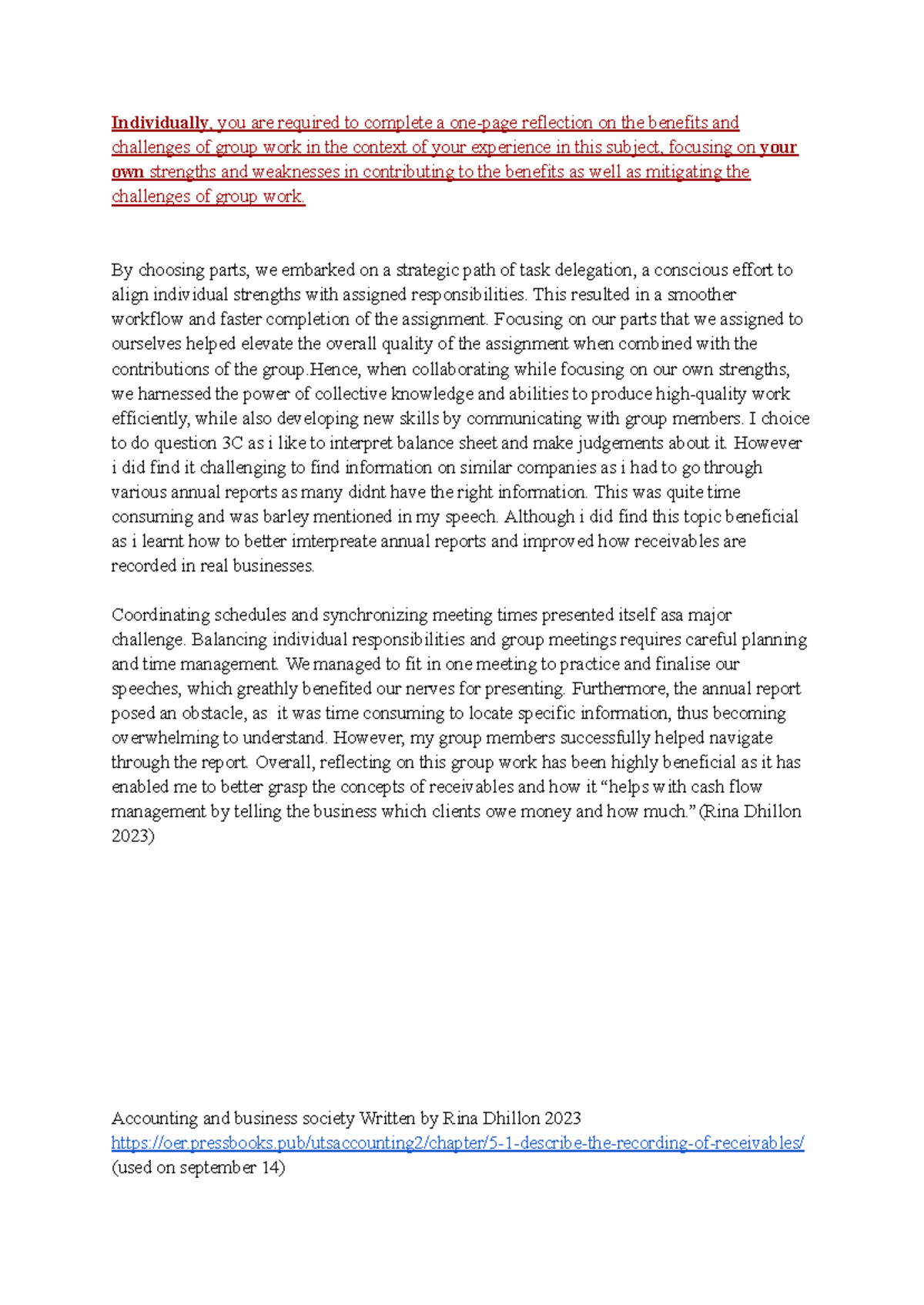 ABS Individual Reflection - Individually, you are required to complete ...