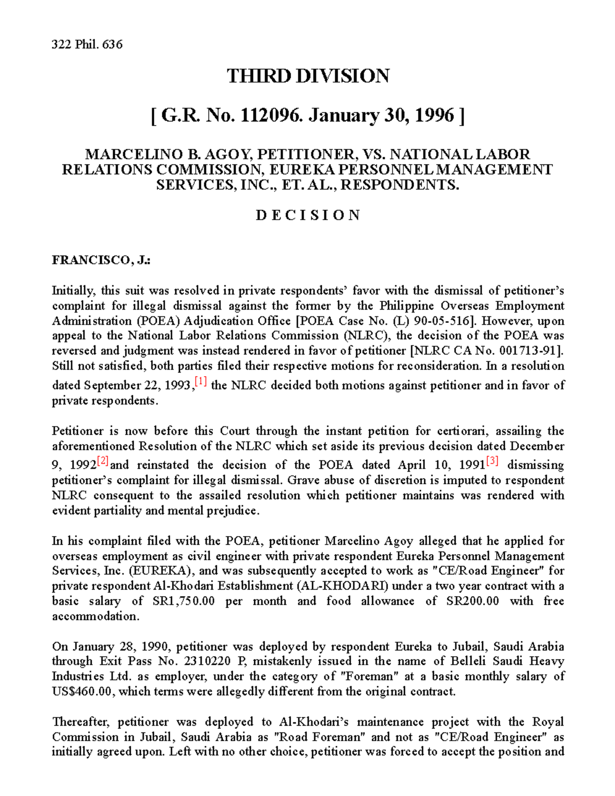 Agoy vs. NLRC - Law School Notes/Cases - 322 Phil. 636 THIRD DIVISION ...