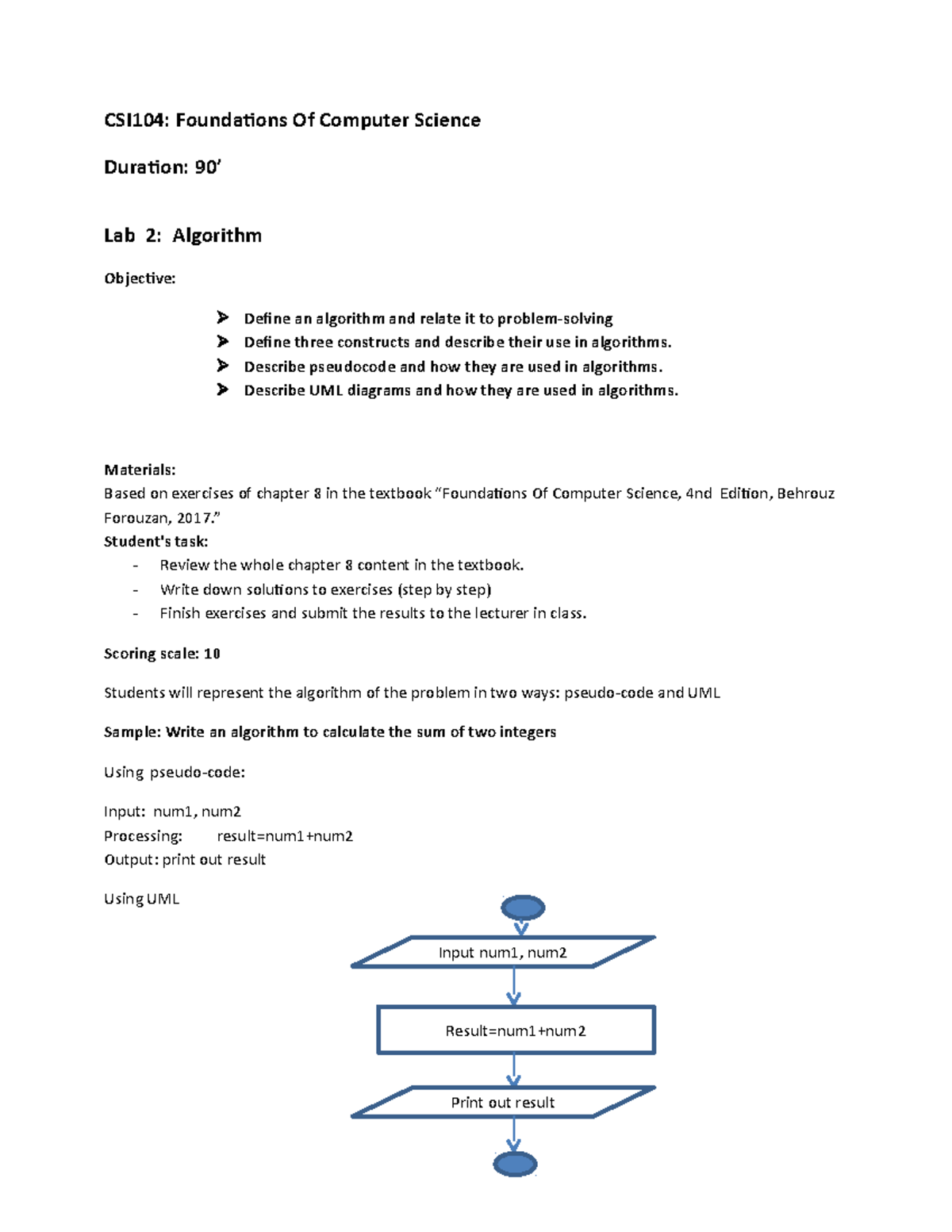 Lab 02-Anh Quang - 123 - CSI104: Foundations Of Computer Science Duration: 90’ Lab 2: Algorithm ...