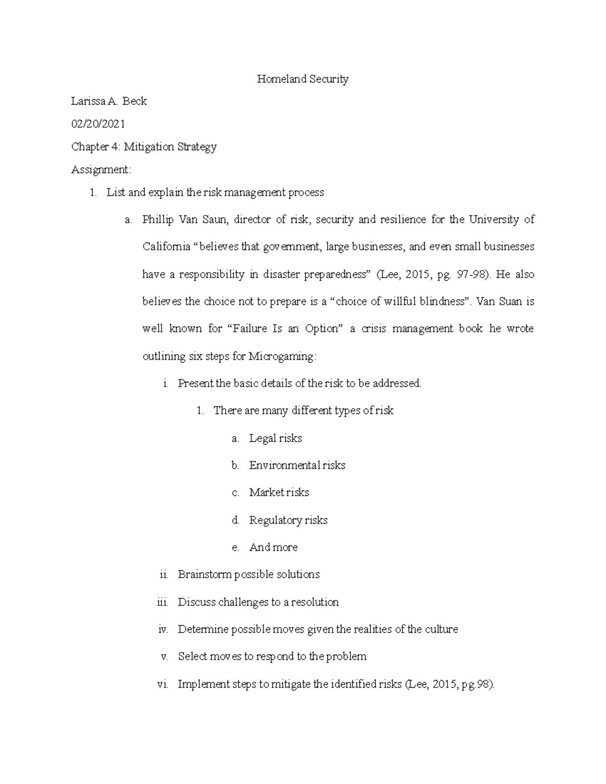 Homeland Security Week 4 - Homeland Security Larissa A. Beck 02/20 ...