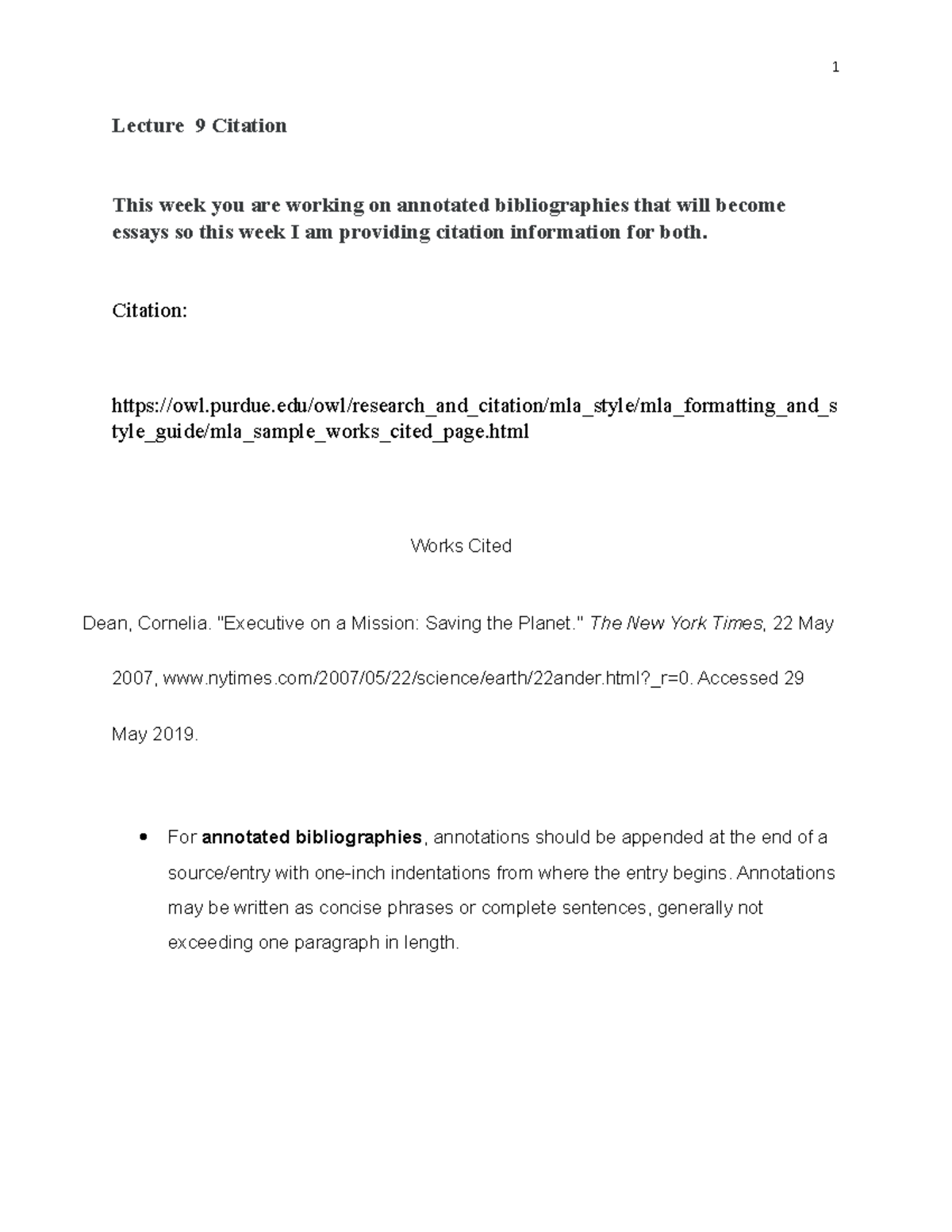 Lecture 9 citation - Lecture 9 Citation This week you are working on annotated bibliographies ...