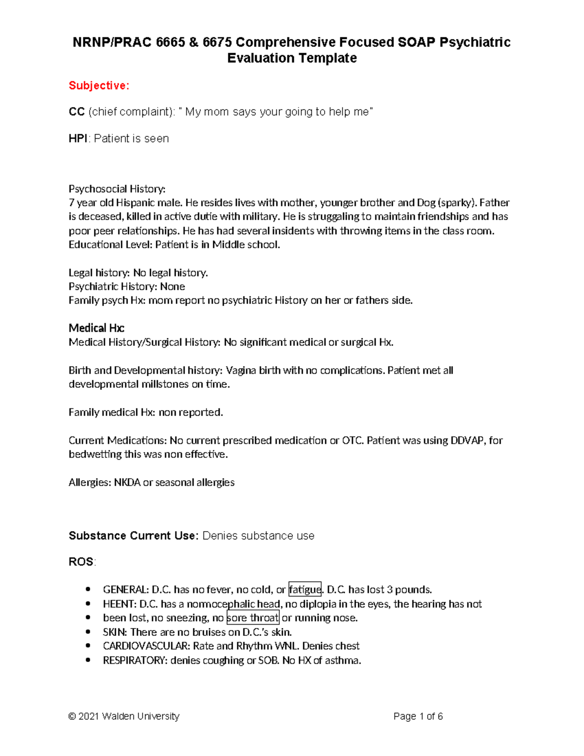 WK 3 NRNP PRAC 6665 6675 Focused SOAP Note - Evaluation Template ...