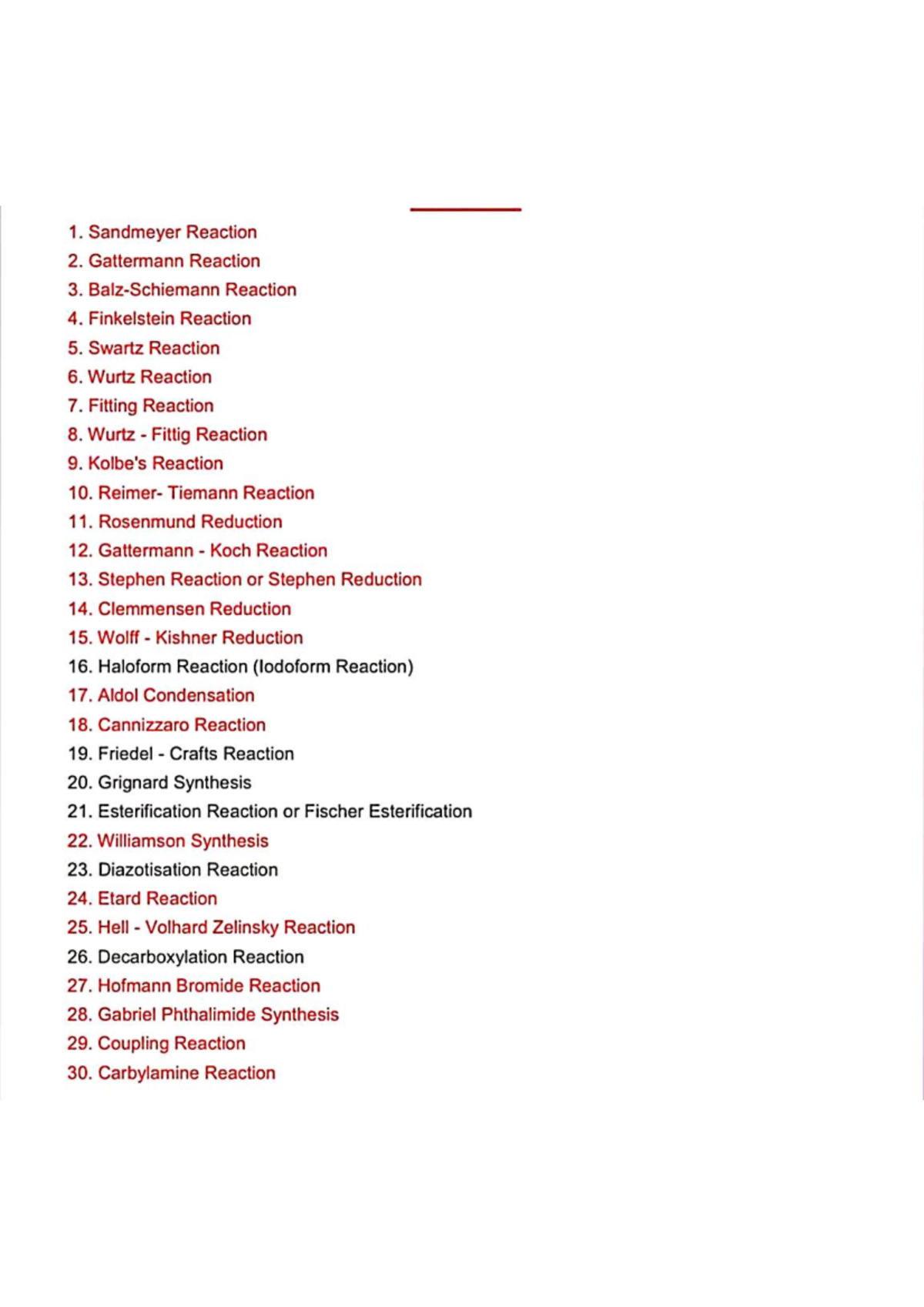 Class 12 Named reactions - Chemistry SL - Studocu
