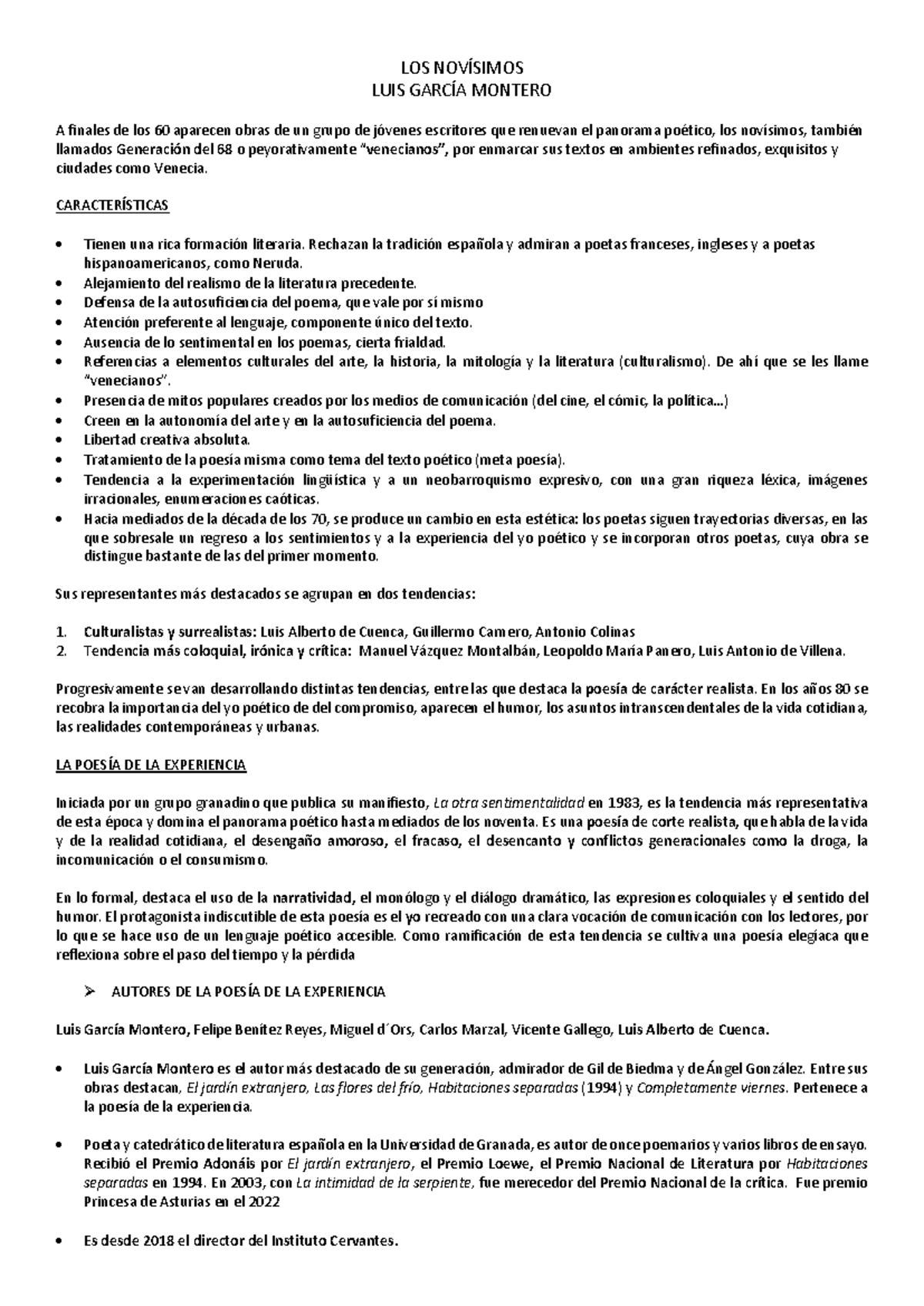 Los novísimos - LOS NOVÍSIMOS LUIS GARCÍA MONTERO A finales de los 60 ...
