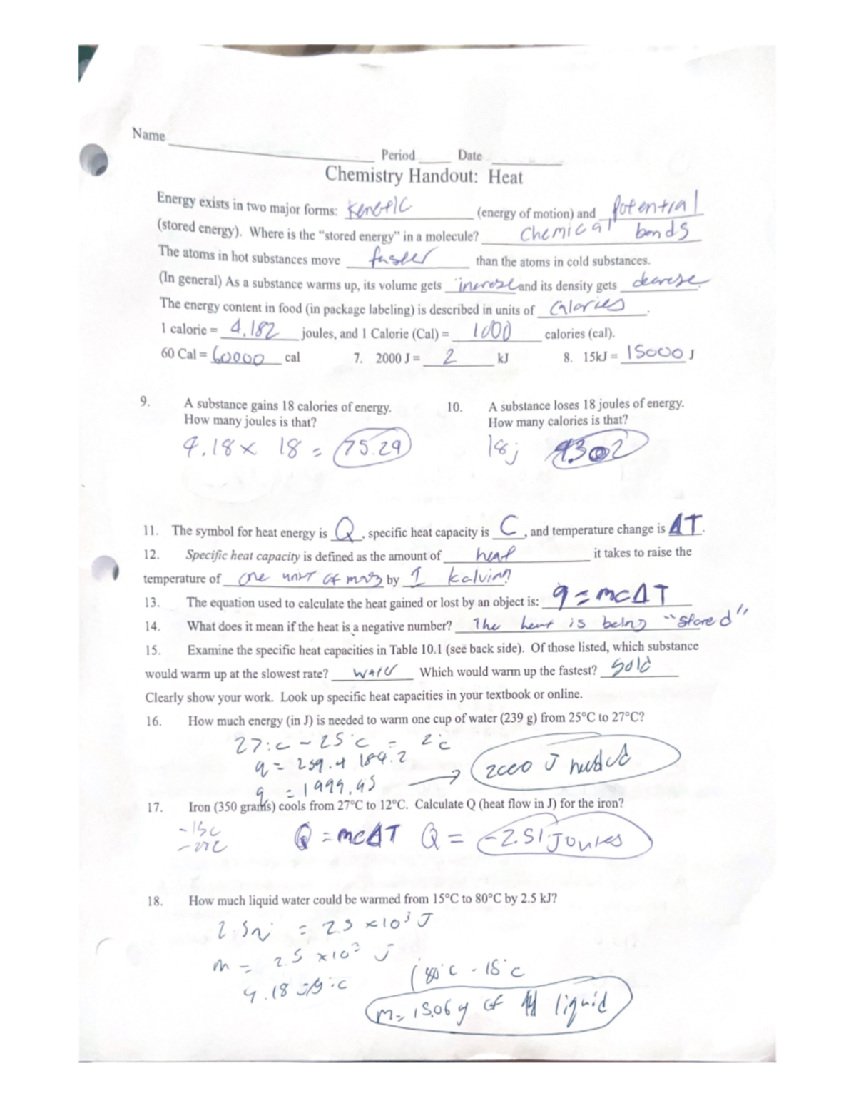 Chemistry Handout Heat - Where is the in a molecule? chemical bonds The ...