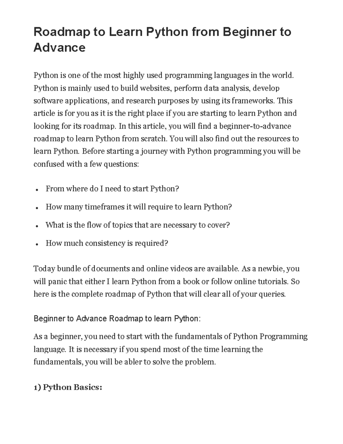 Roadmap - Python is mainly used to build websites, perform data ...
